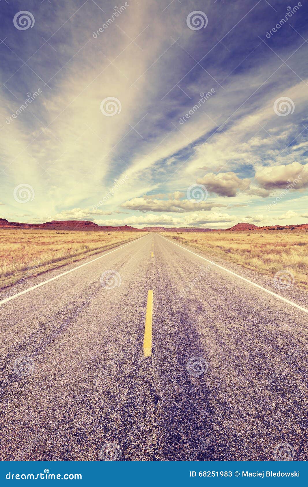 Vintage Stylized Endless Road, USA Stock Image - Image of lane, drive ...