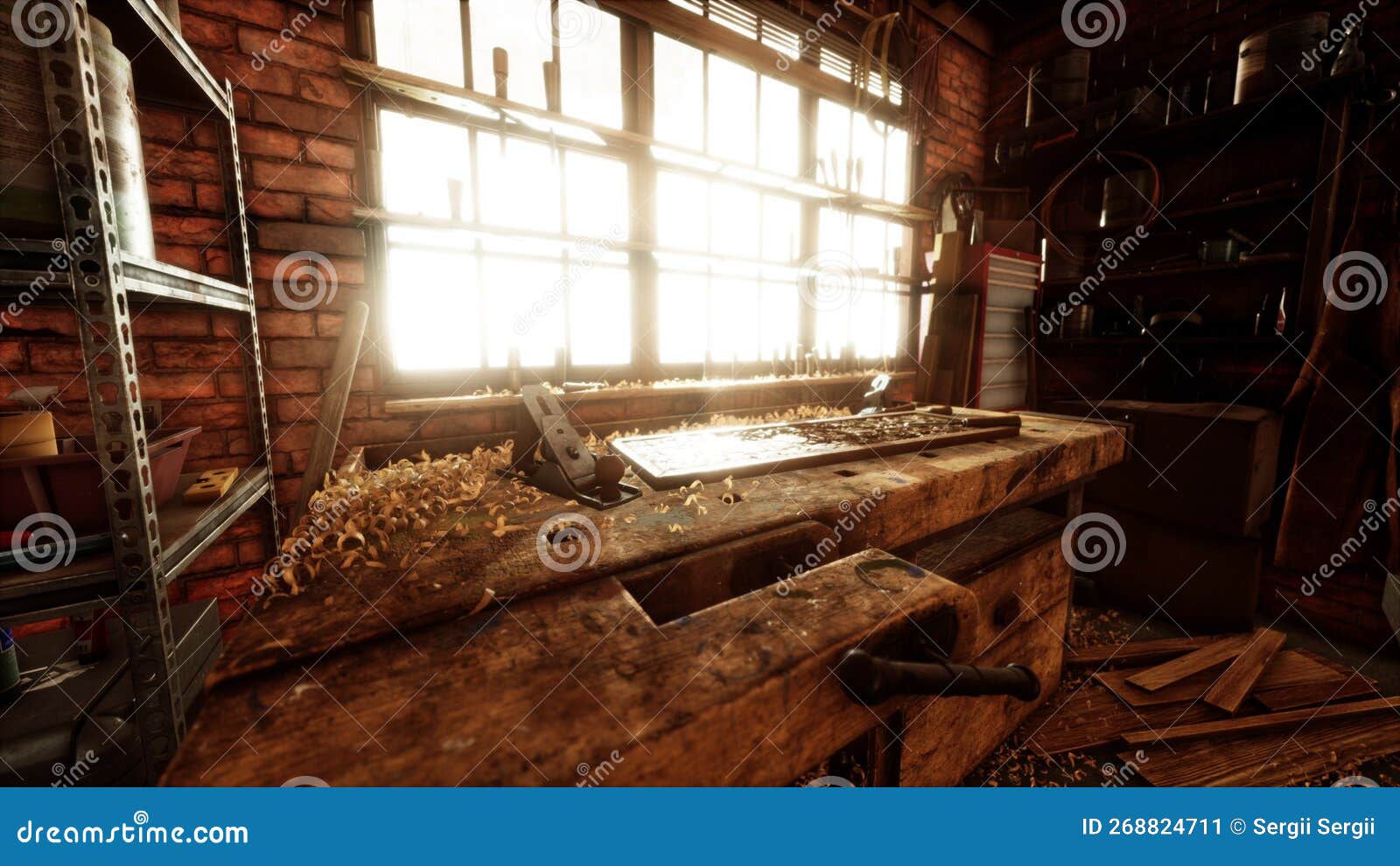 Carpenter Workshop With Drill And Work Bench Vector Illustration ...