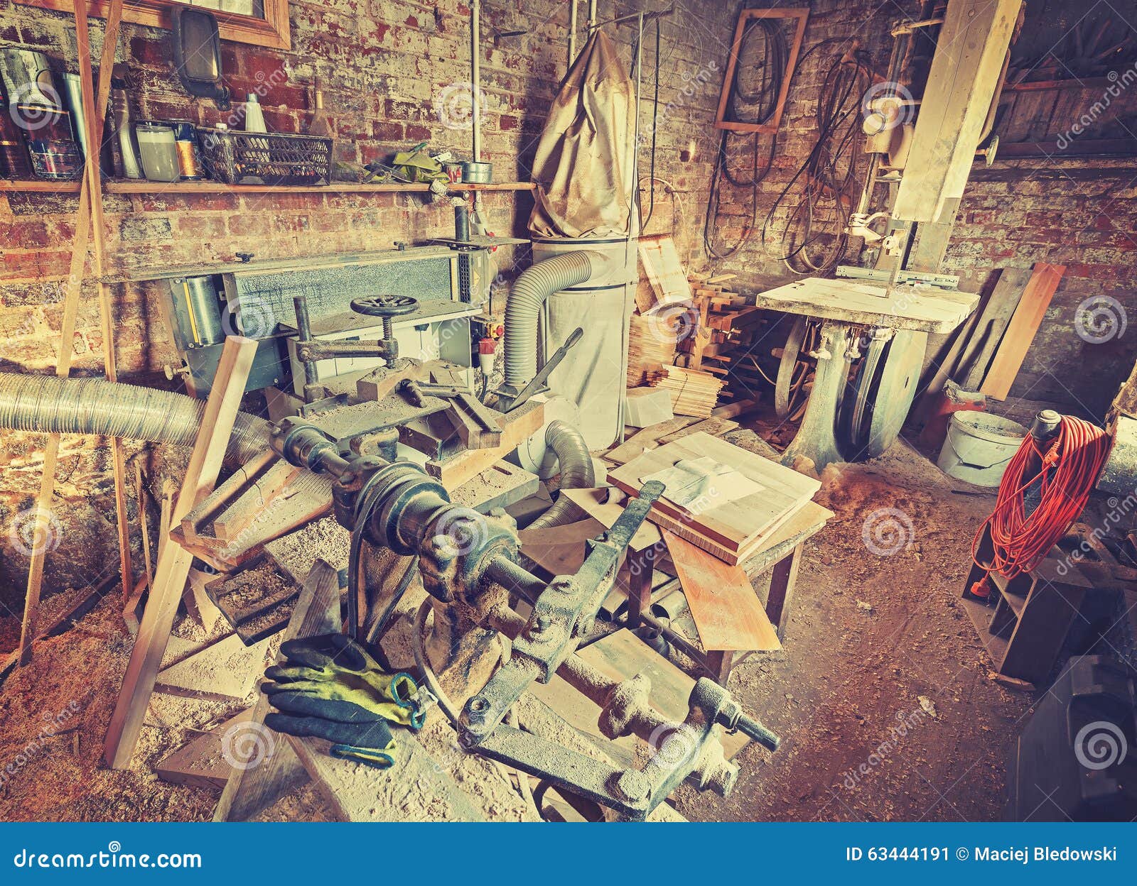 Vintage Stylized Old Carpenter Workshop Interior Stock Image - Image of ...