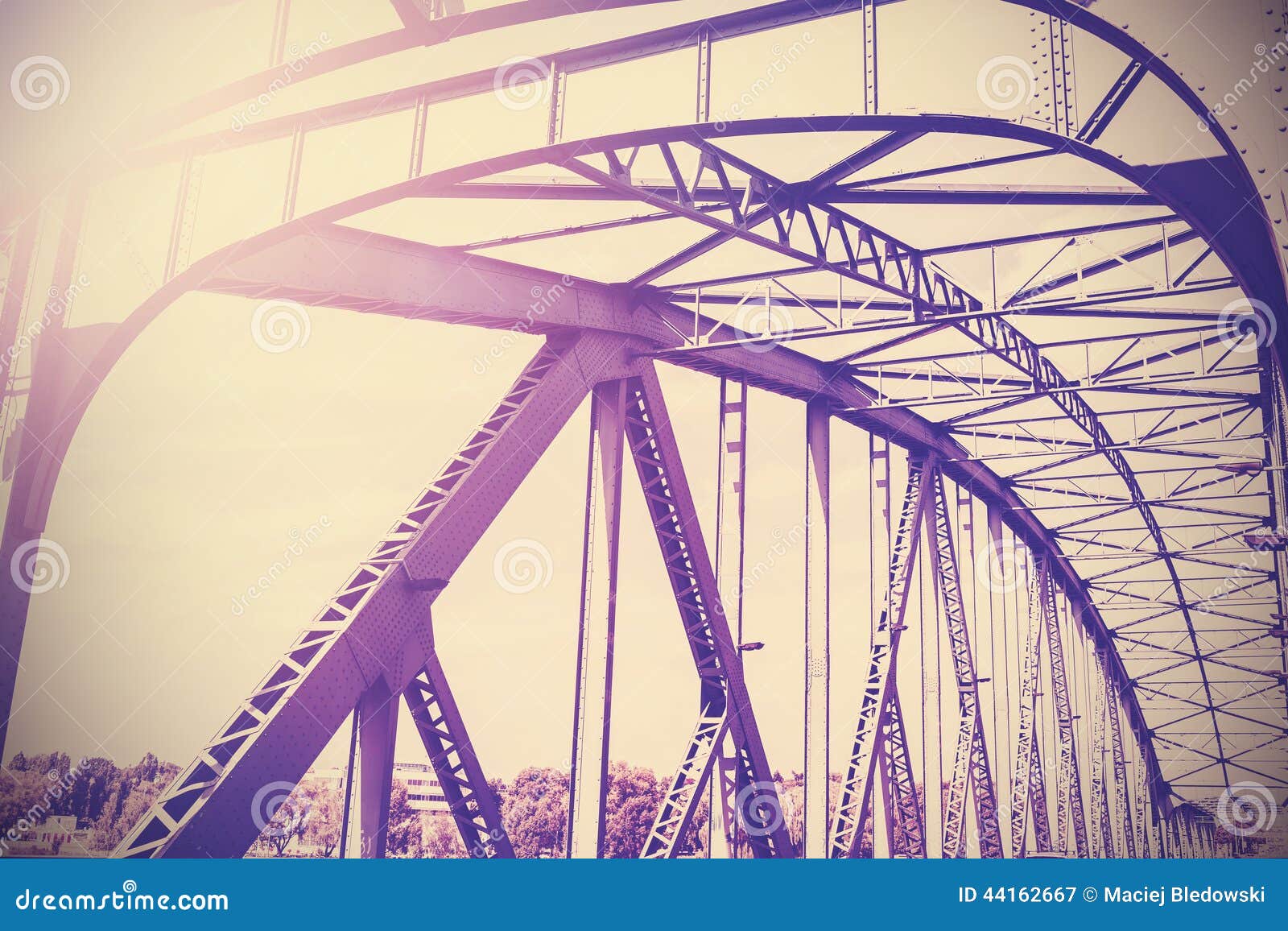 Vintage Stylized Photo of a Steel Bridge with Sun Light. Stock Image ...