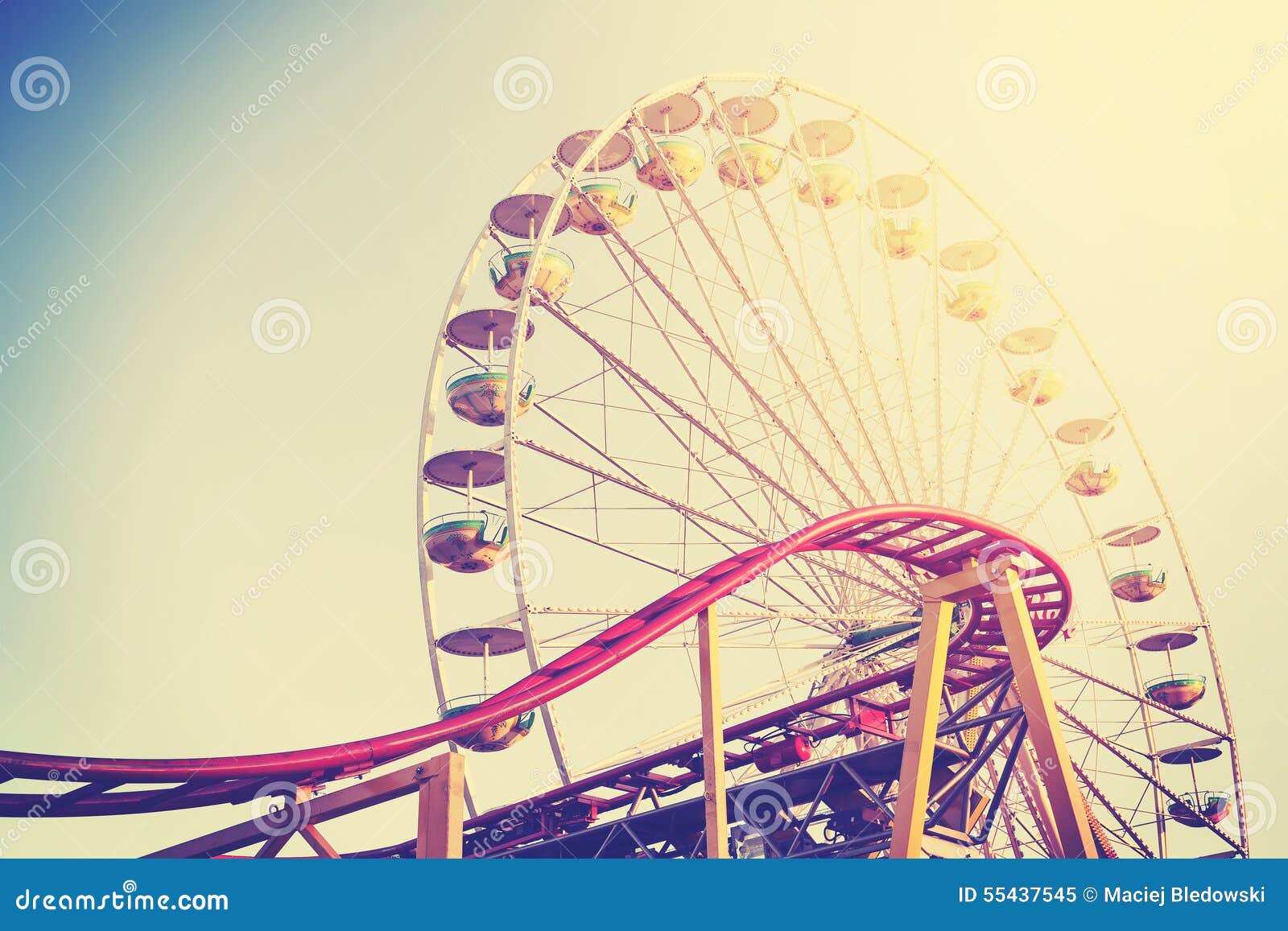 Vintage Stylized Picture of an Amusement Park. Stock Image - Image of ...
