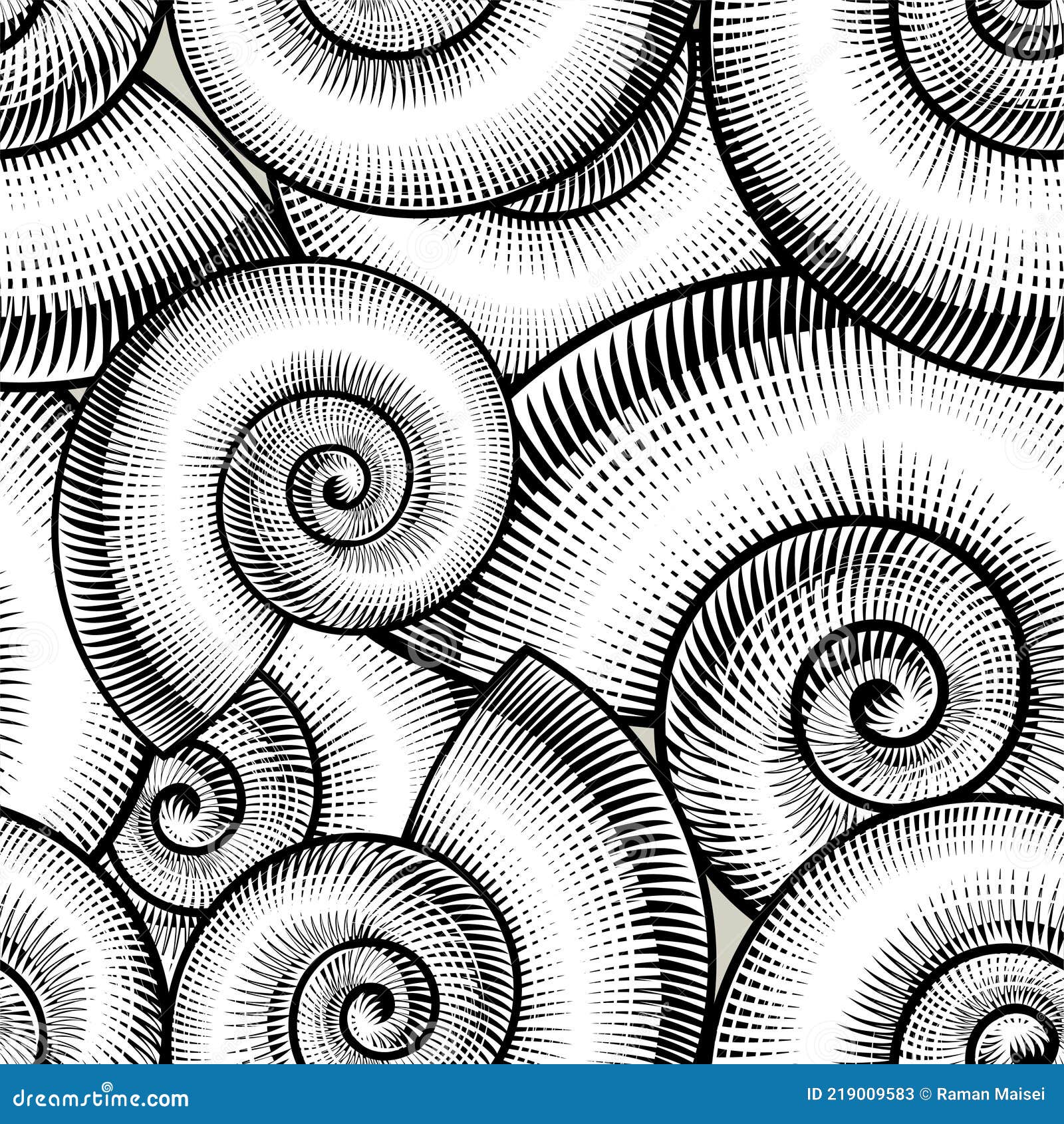 Vintage Stylized Spiral Shells Seamless Pattern Stock Vector ...