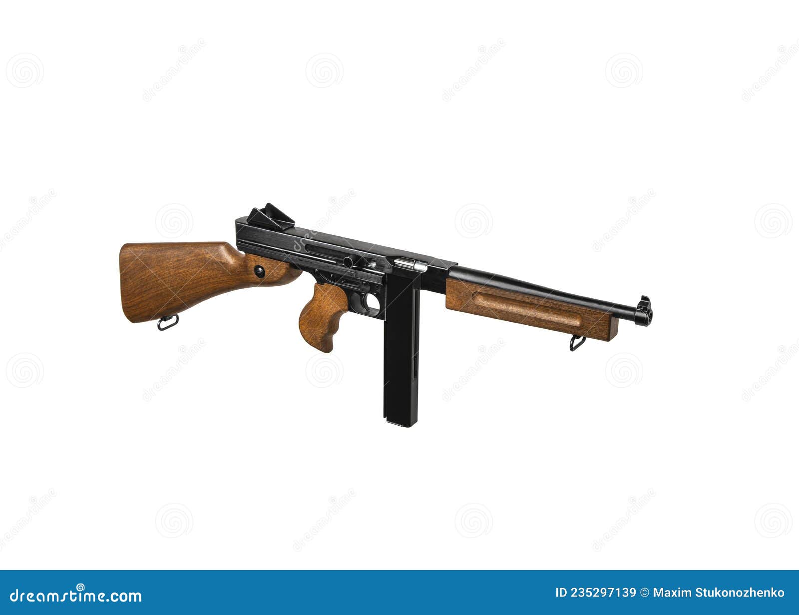 Vintage Submachine Gun Tommy Gun Weapons Of The Army And Mafia Isolate On A White Back Royalty
