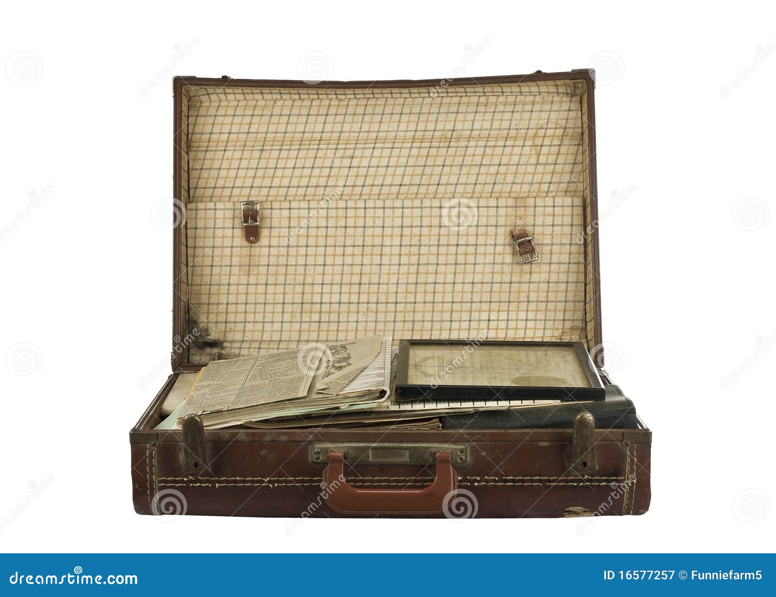 Vintage Suit Case Open on White Stock Image - Image of travel, handle ...