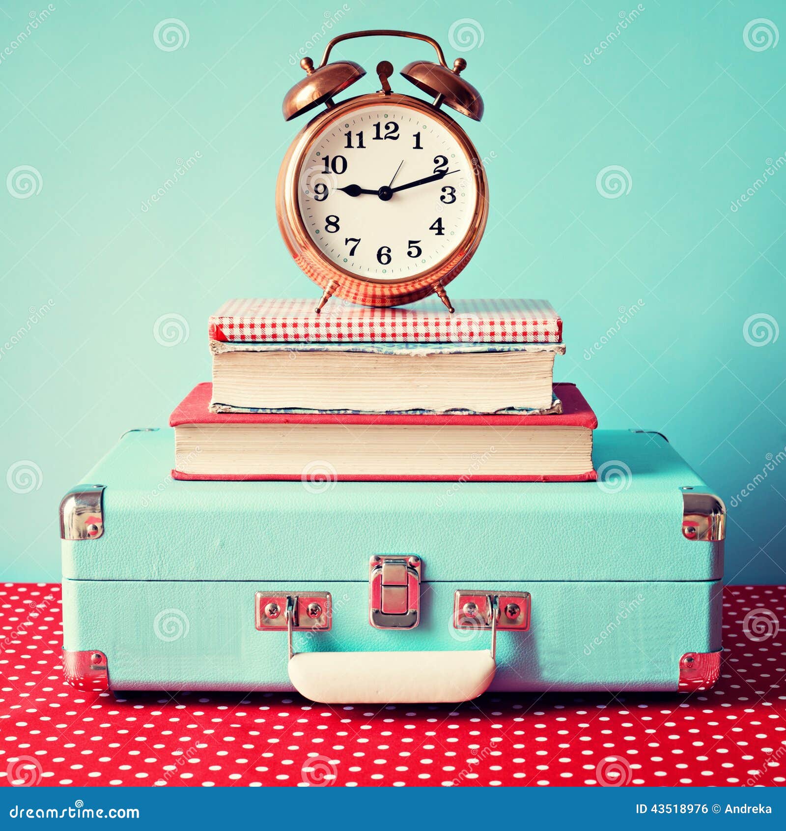 Vintage Suitcase and clock stock photo. Image of sepia - 43518976