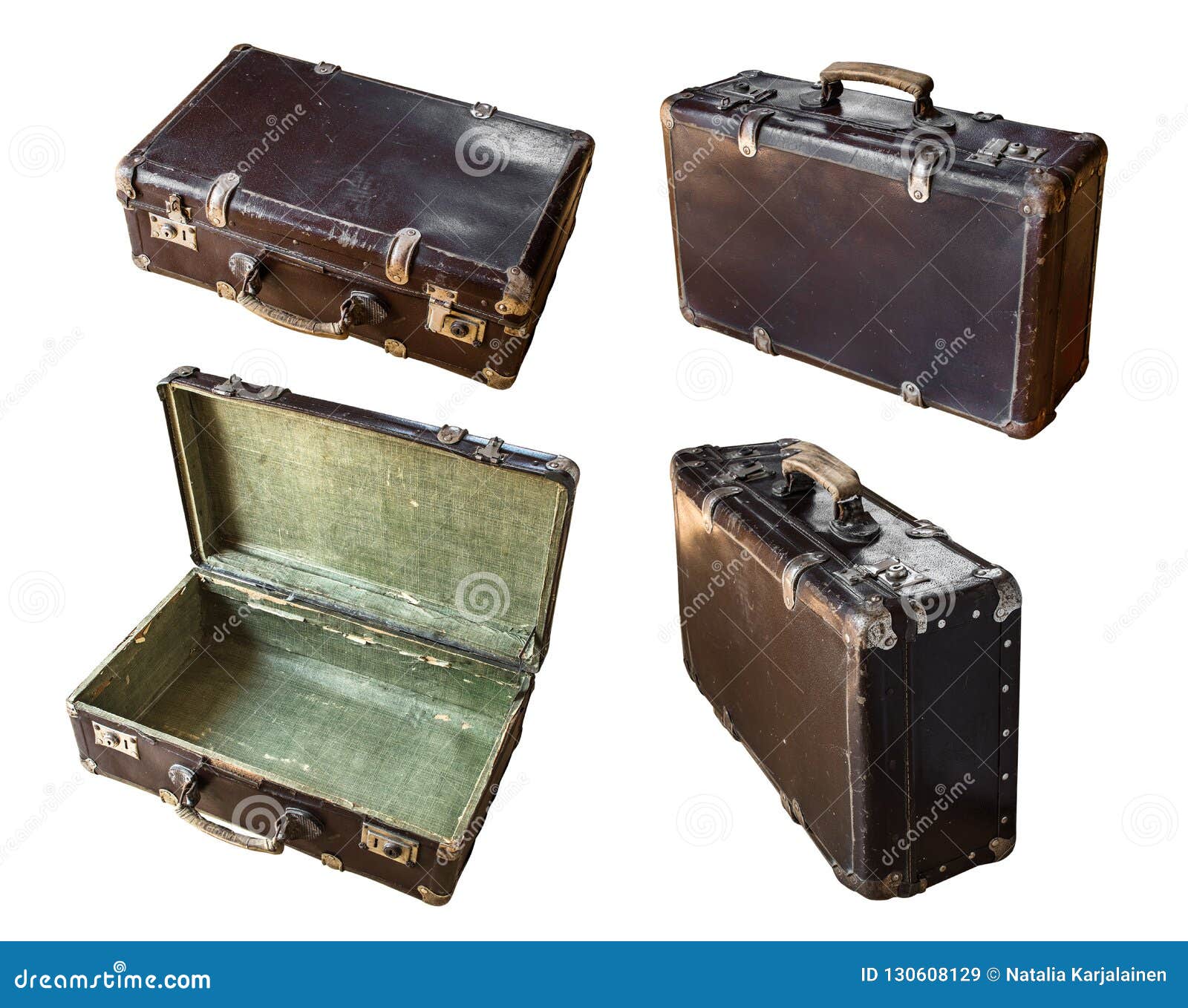 Vintage Suitcase Collage on White. Open, Closed, Front and Side Views ...