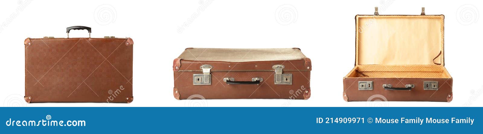 Vintage Suitcase Collage on White. Open, Closed, Front and Side Views ...