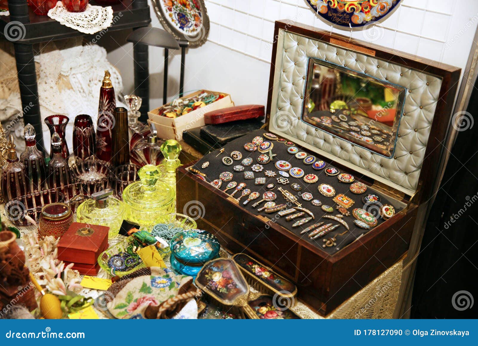 Vintage Suitcase with Jewelry, with a Mirror and Reflection in it and ...