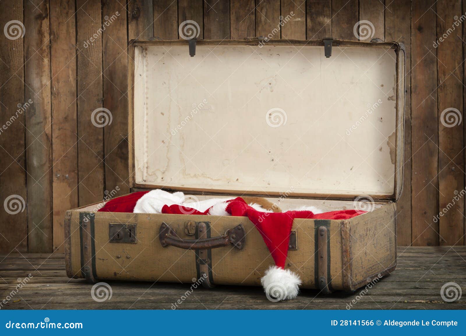 Vintage Suitcase with Santa Clothes Stock Photo - Image of brown ...