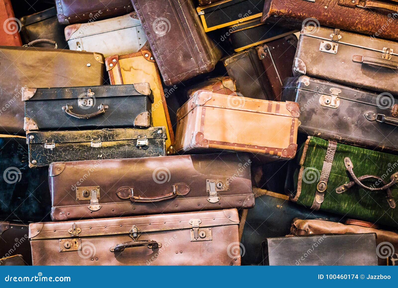 Vintage suitcases pile stock photo. Image of escape - 100460174