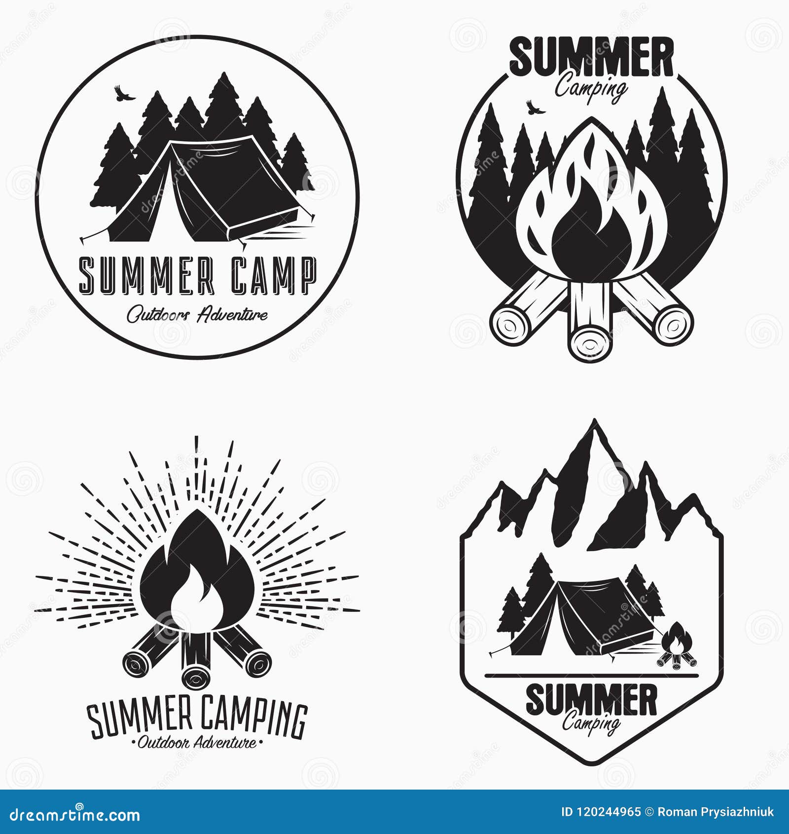 Vintage Summer Camp Logo Set Camping Badges And Outdoor Adventure