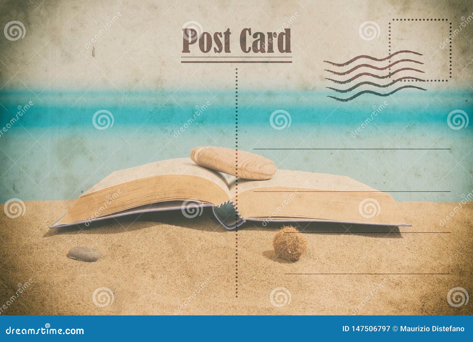 Vintage Summer Postcard. Relax with a Book on the Beach Stock Image ...