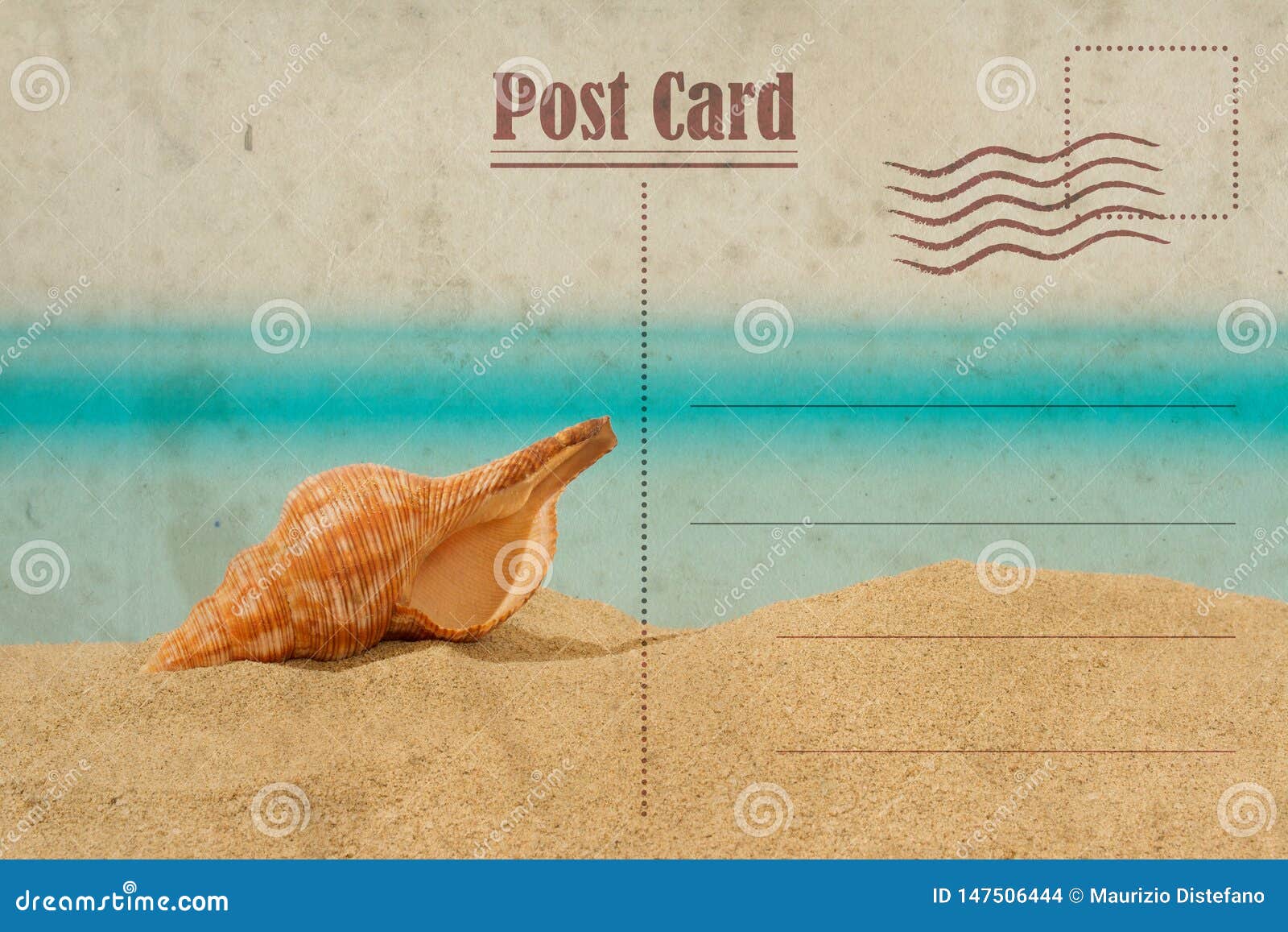 Vintage Summer Postcard. Seashell on the Sand Stock Photo - Image of ...