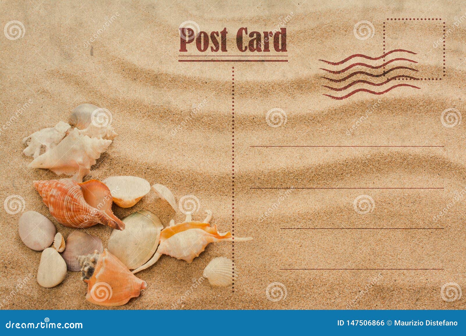 Vintage Summer Postcard. Seashell on the Sand Stock Photo - Image of ...