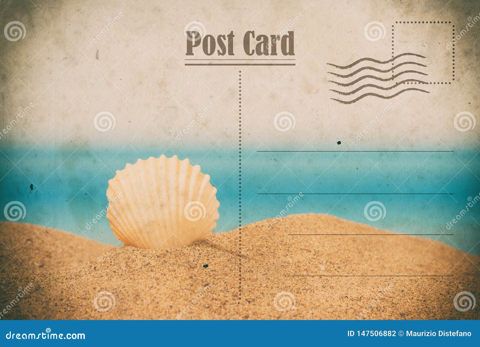 Vintage Summer Postcard. Seashell on the Sand Stock Photo - Image of ...