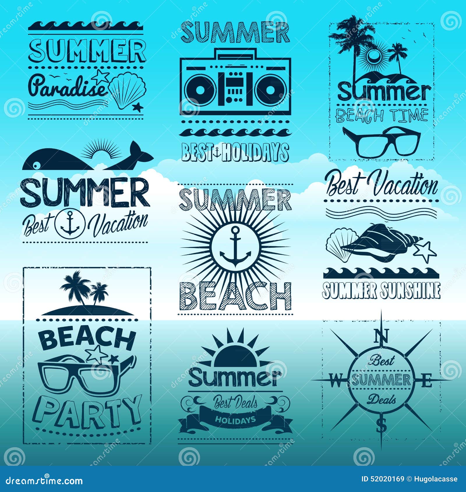 Vintage Summer Typography Design with Labels Stock Vector ...