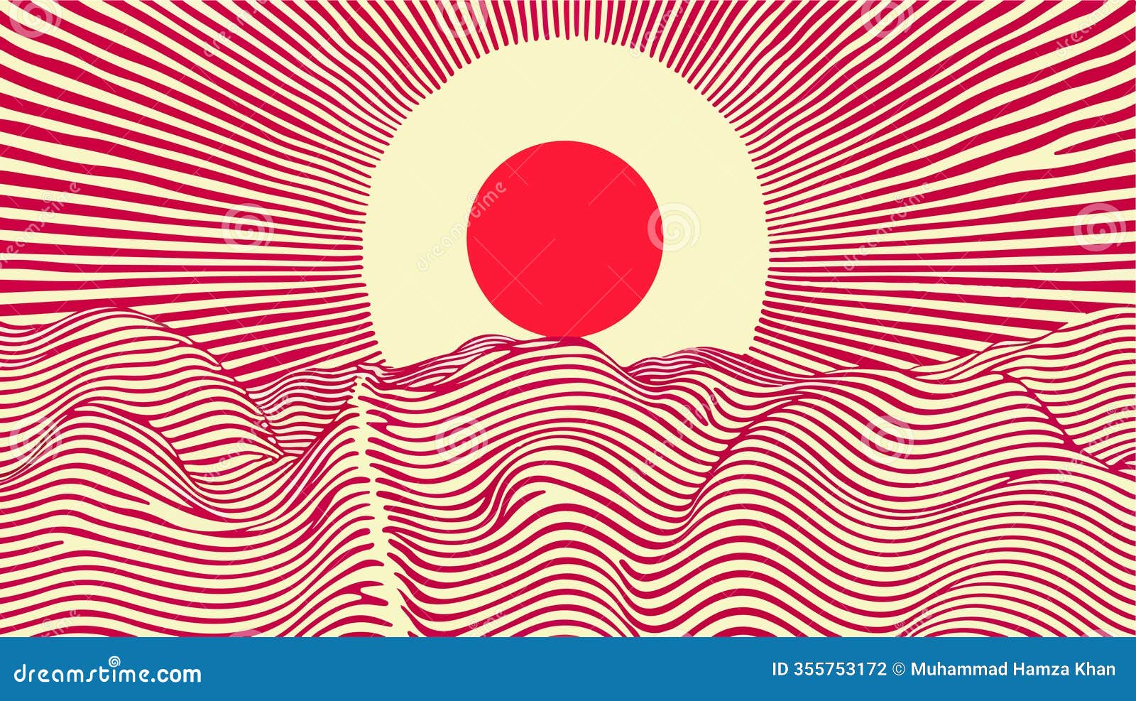 Vintage Sun Background with Psychedelic Wavy Pattern Stock Vector ...