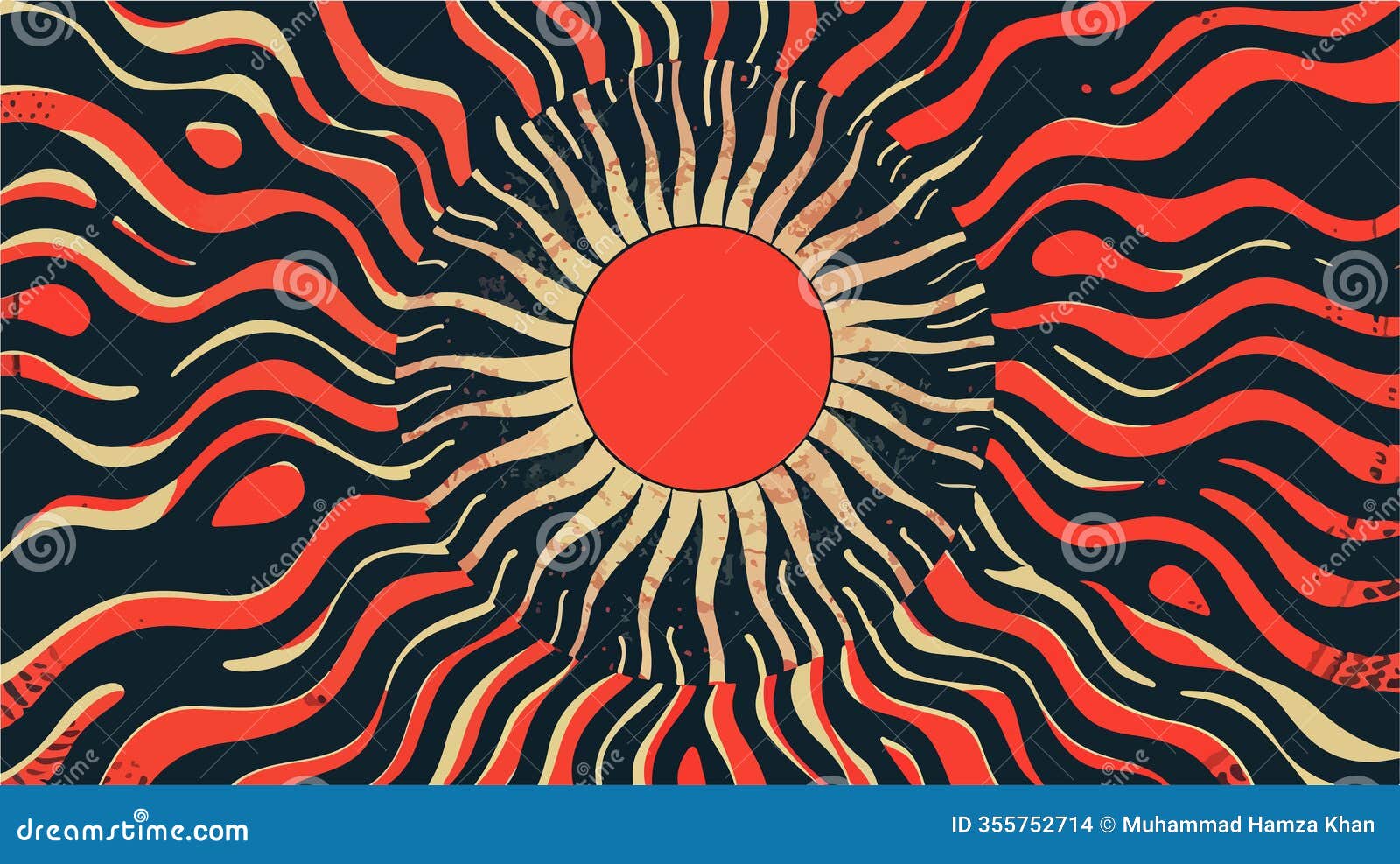 Vintage Sun Background with Psychedelic Wavy Pattern Stock Vector ...