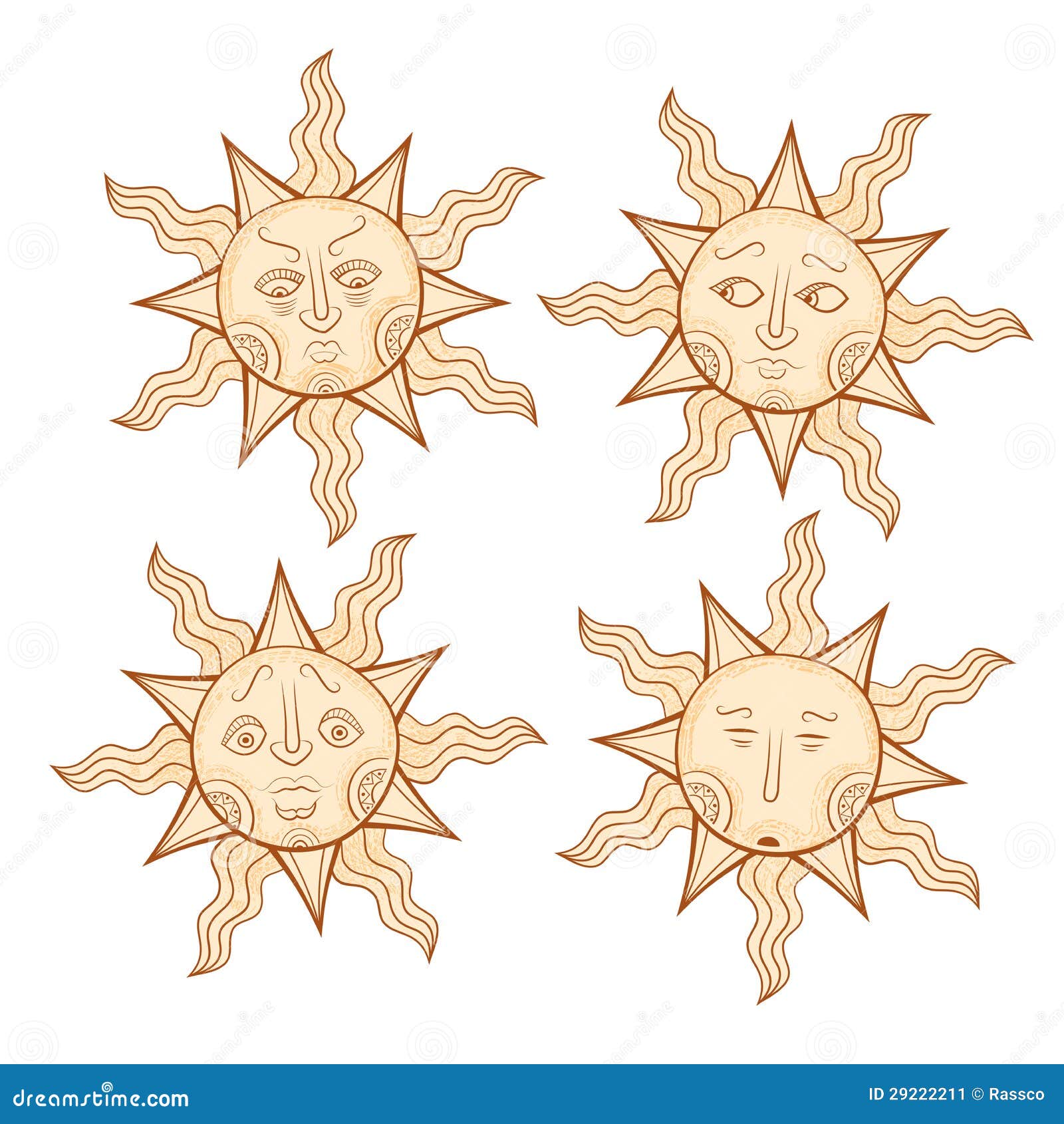Vintage Sun Color Drawing Set Stock Vector - Illustration of smile ...