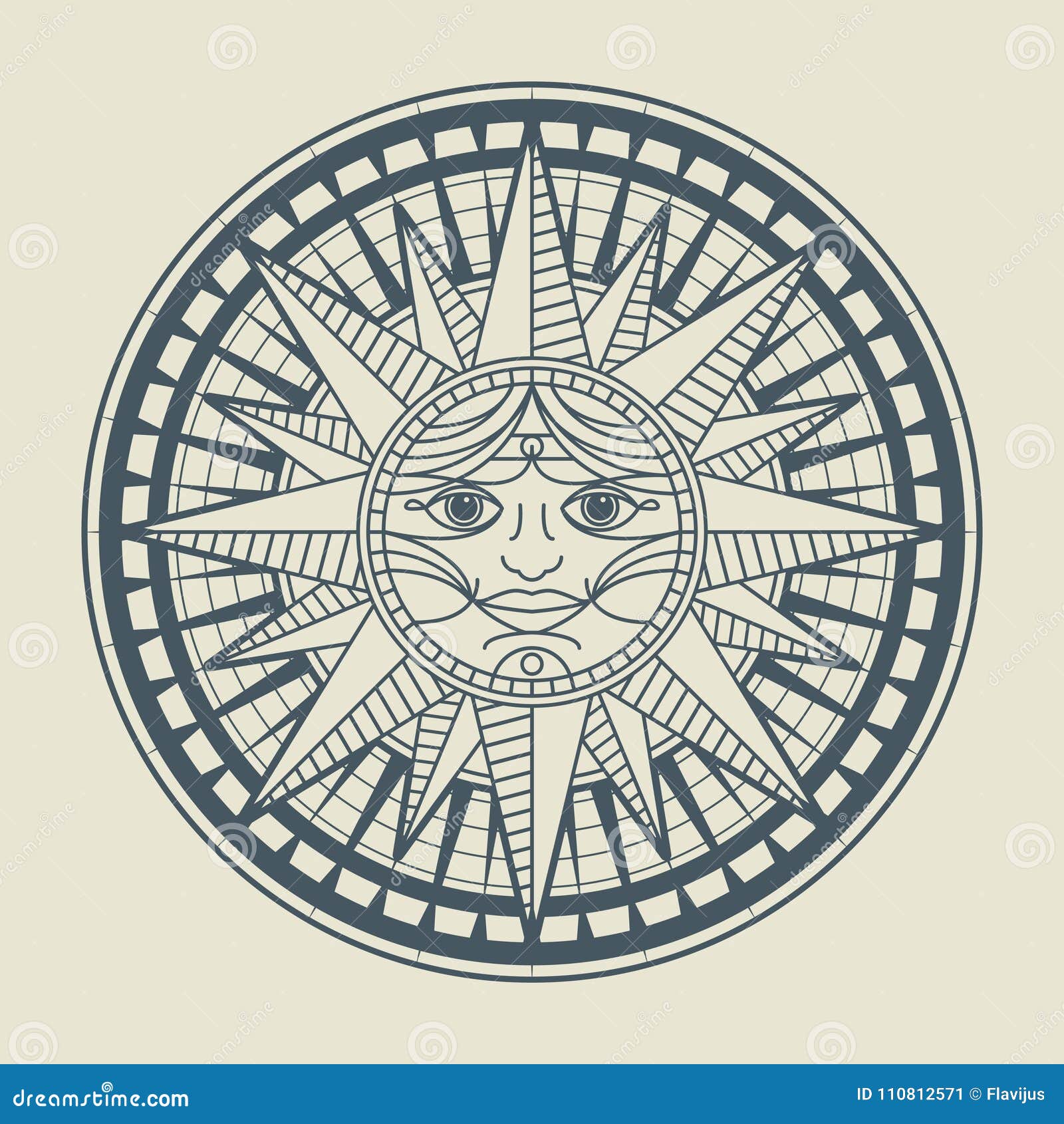 Vintage Sun Face Compass Rose Stock Vector Illustration Of Engraving Antique 110812571