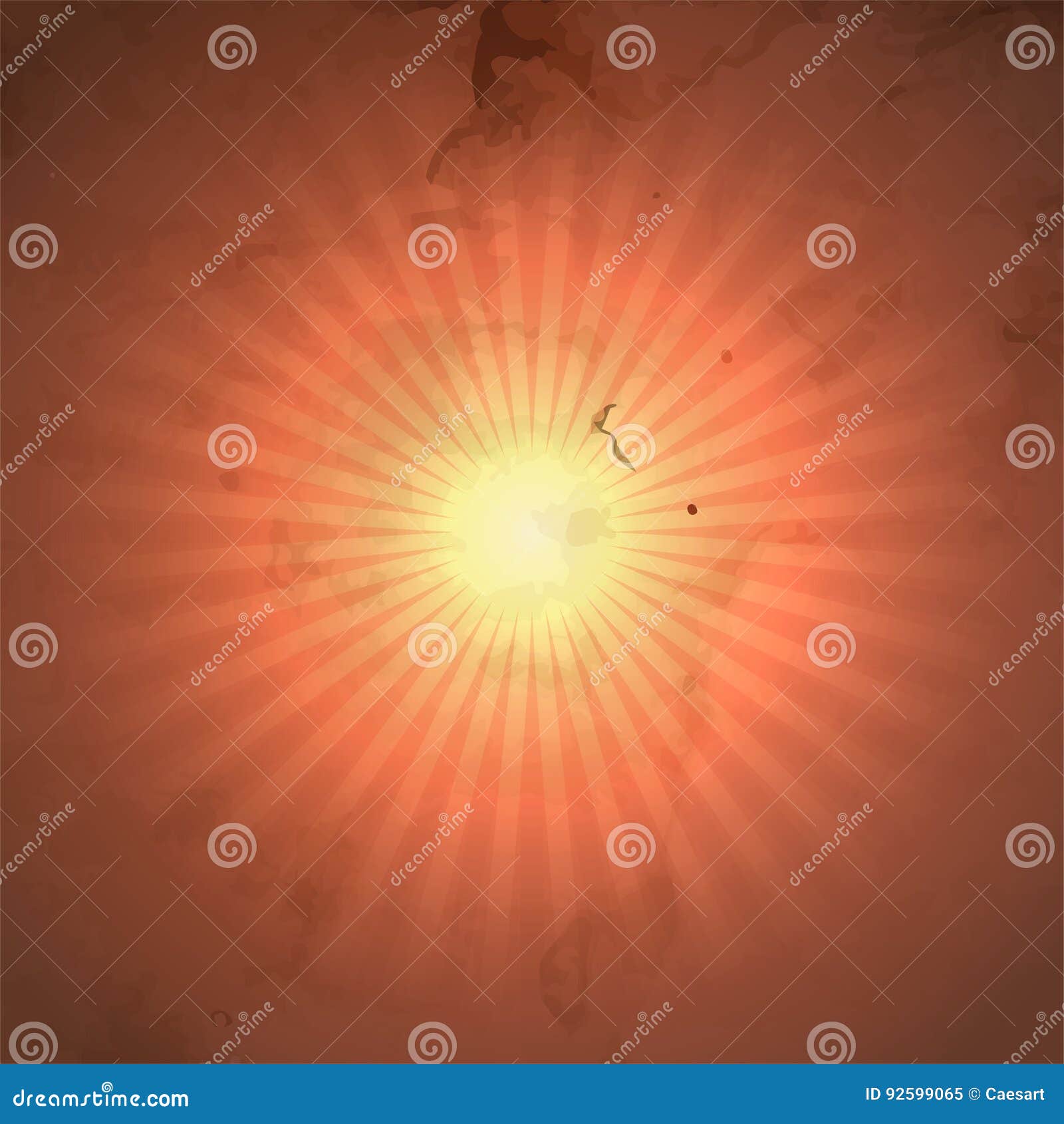 Vintage Sun Rays Illustration Template On Old Paper With Stains Texture ...