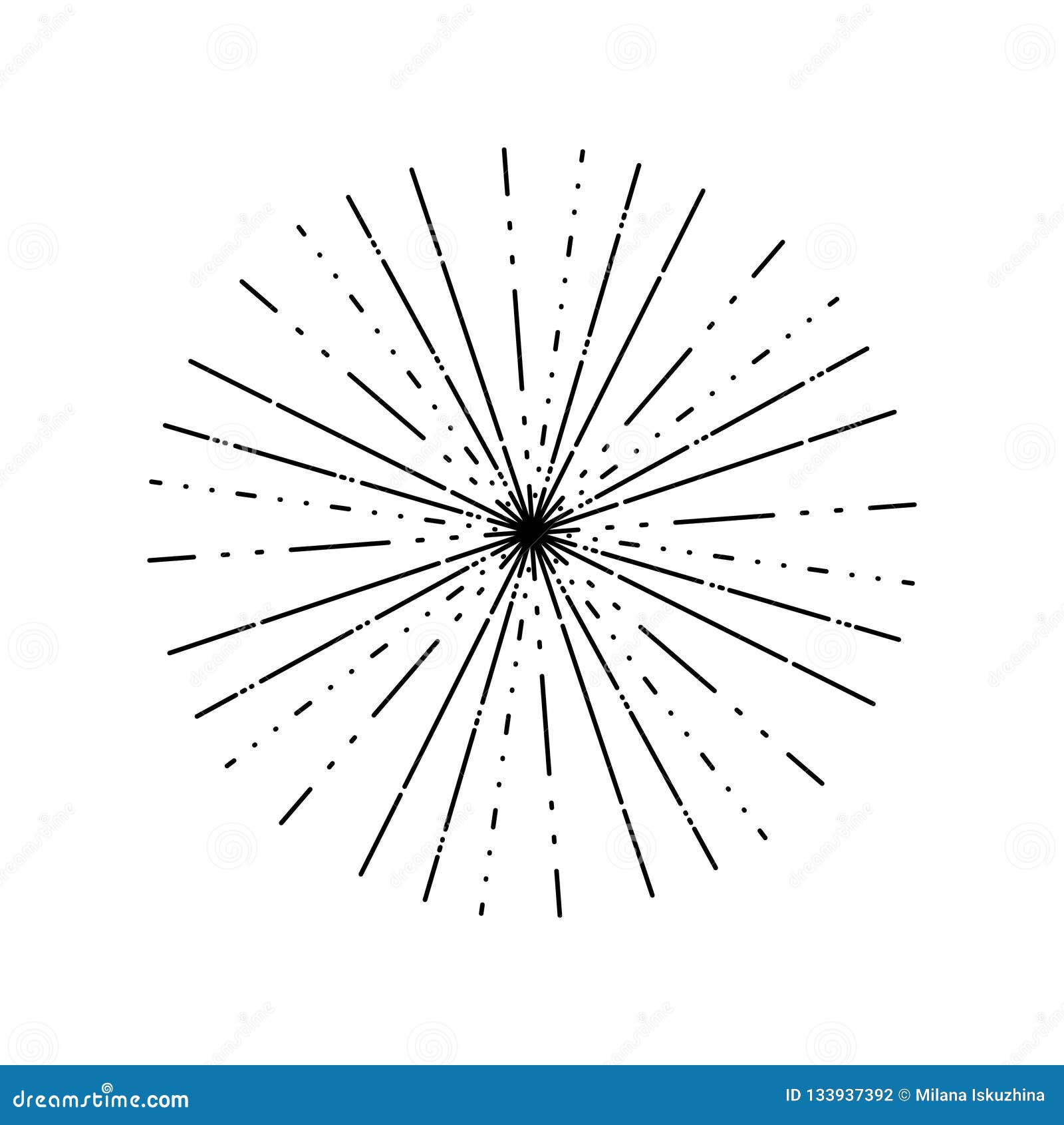 Vintage Sunburst Explosion Handdrawn Design Element Fireworks Black ...