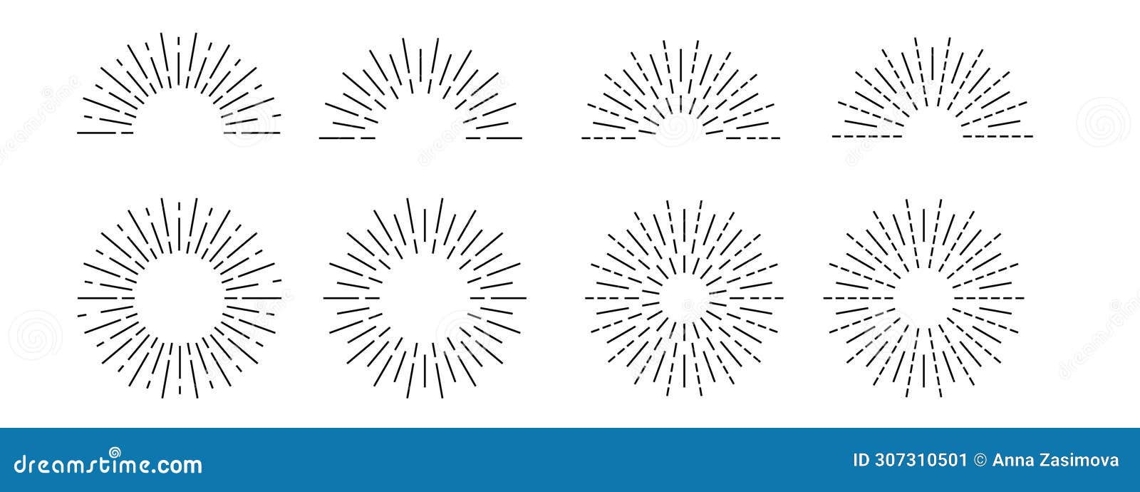 Vintage Sunburst Set Isolated. Bursting Rays, Sunrise, Firework ...