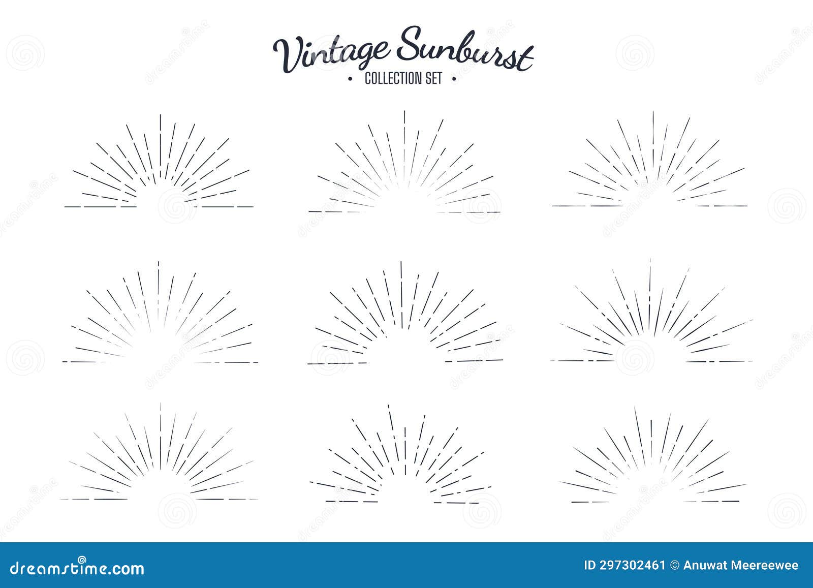 Vintage Sunburst Vector Collection Set Retro Solar Graphic Design ...