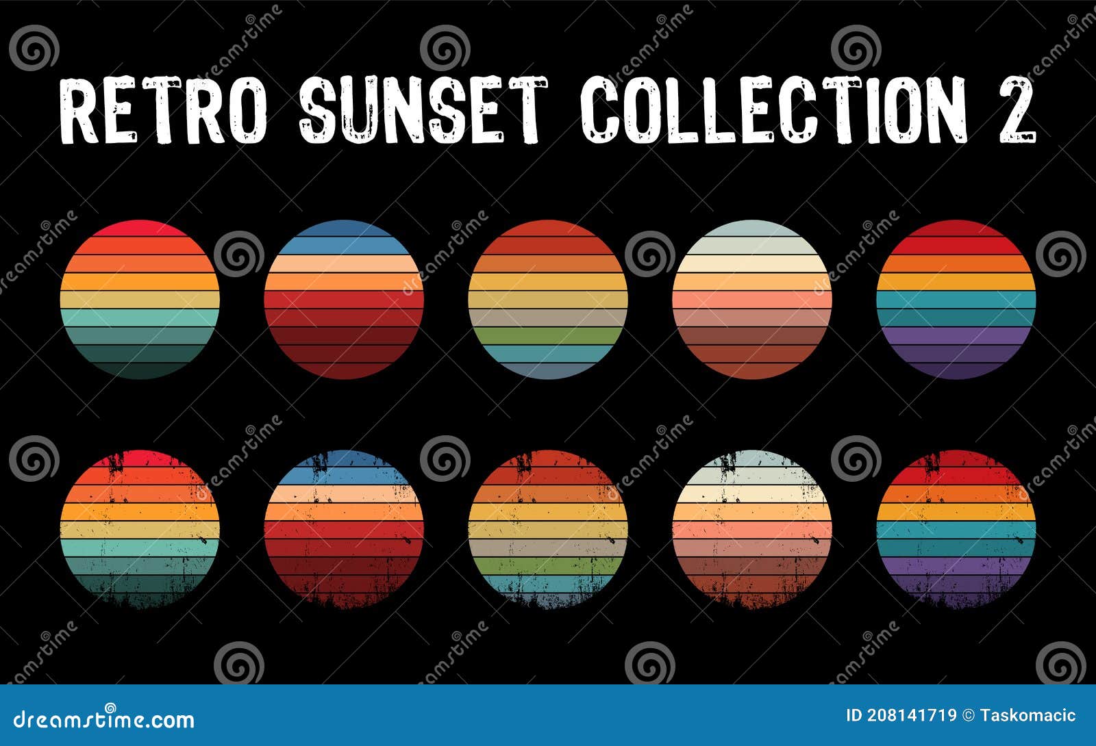 Vintage Sunset Vector Graphics On White Isolated Background Design ...