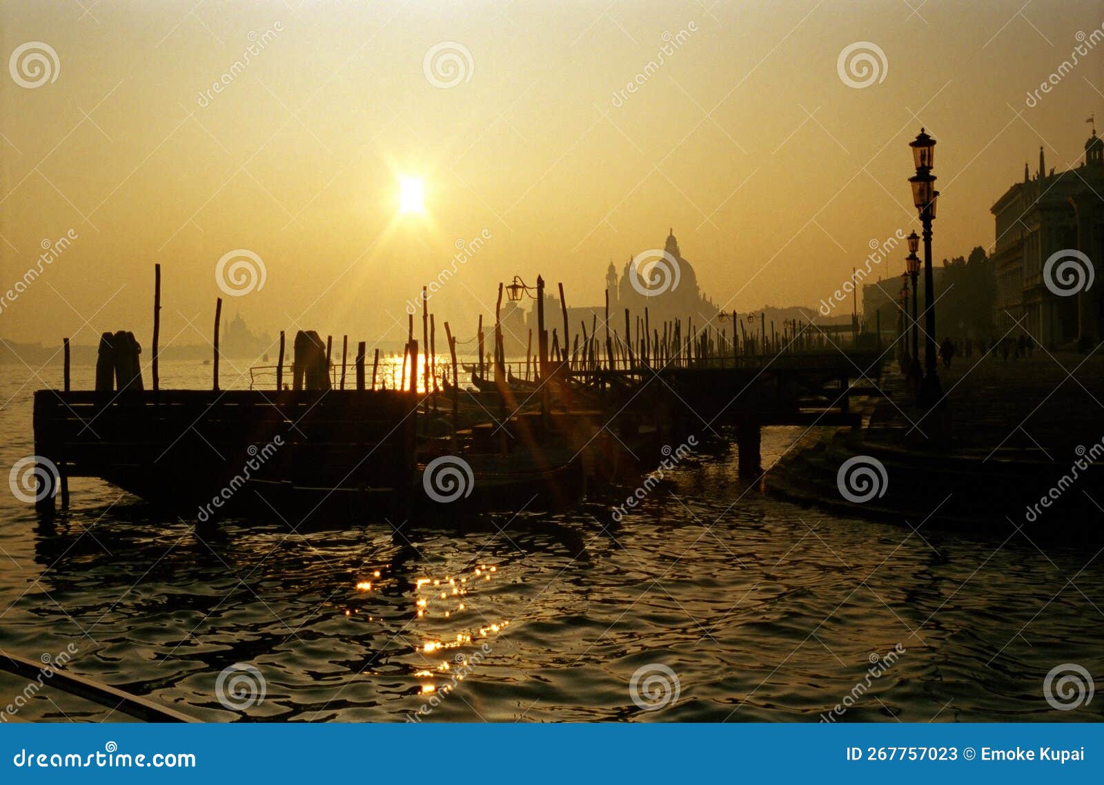 Vintage Sunset Harbor stock image. Image of golden, analog - 267757023
