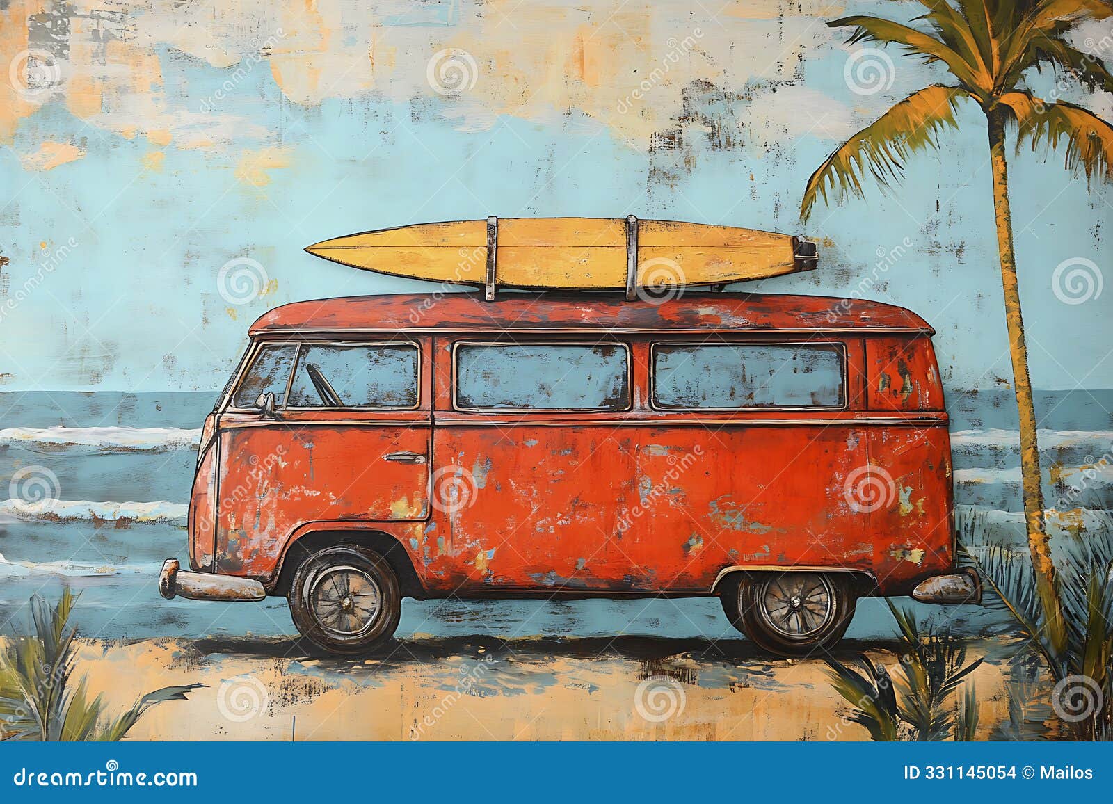 Vintage Surf Van with Ocean Backdrop Stock Photo - Image of revival ...