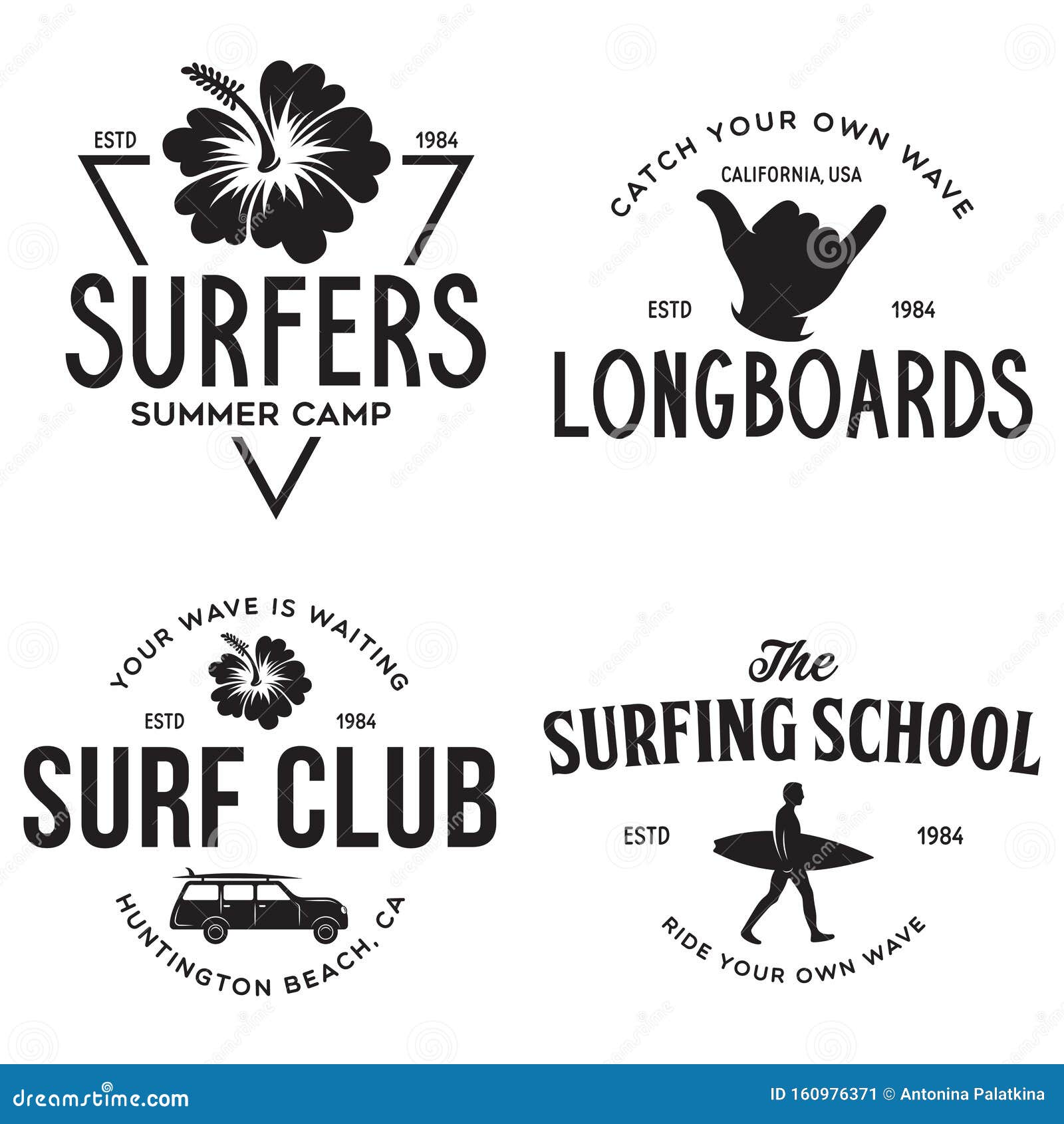 Vintage Surfing Emblems for Web Design or Print. Surfer Logo Templates ...