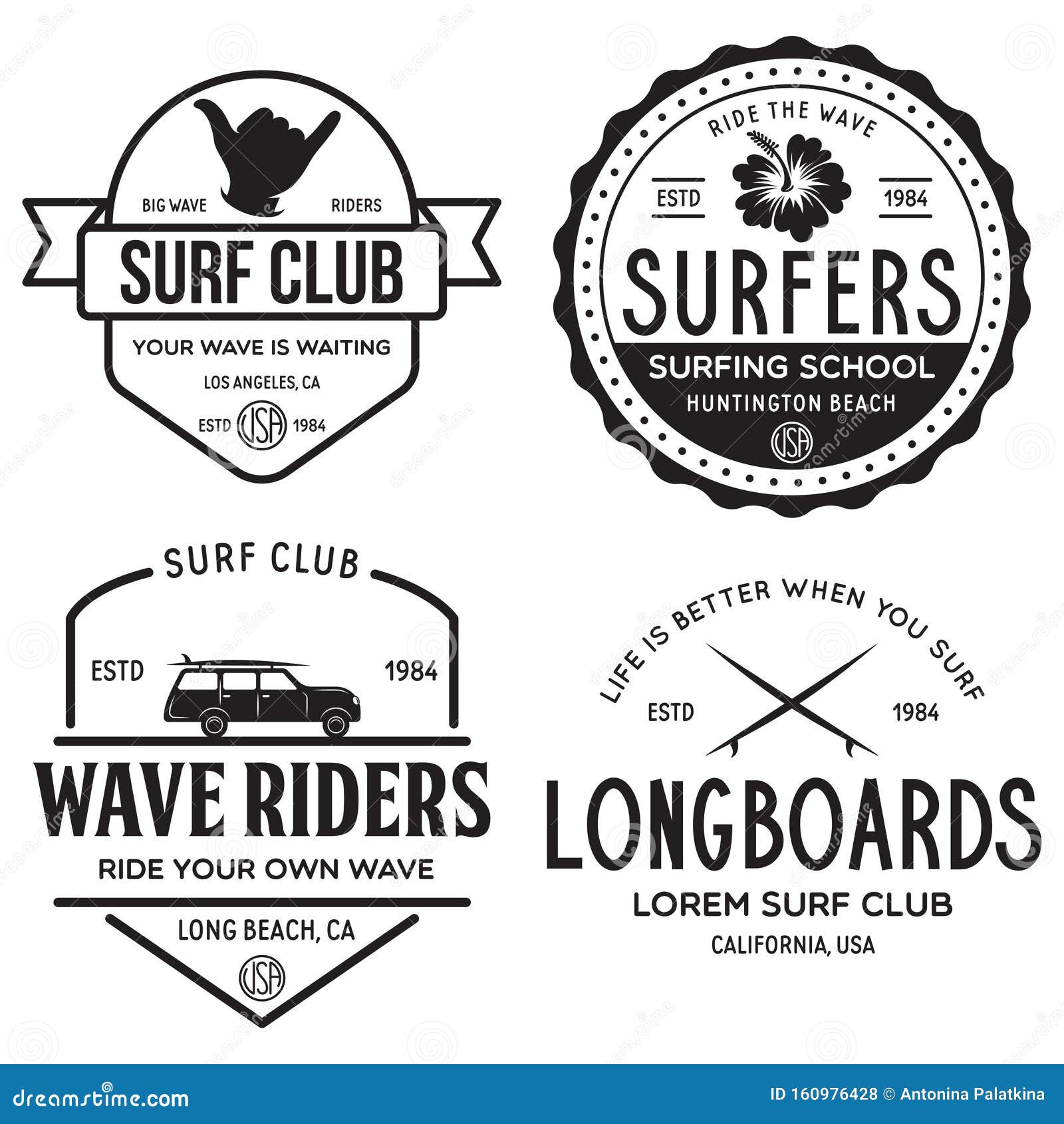 Vintage Surfing Emblems For Web Design Or Print. Surfer Logo Templates ...