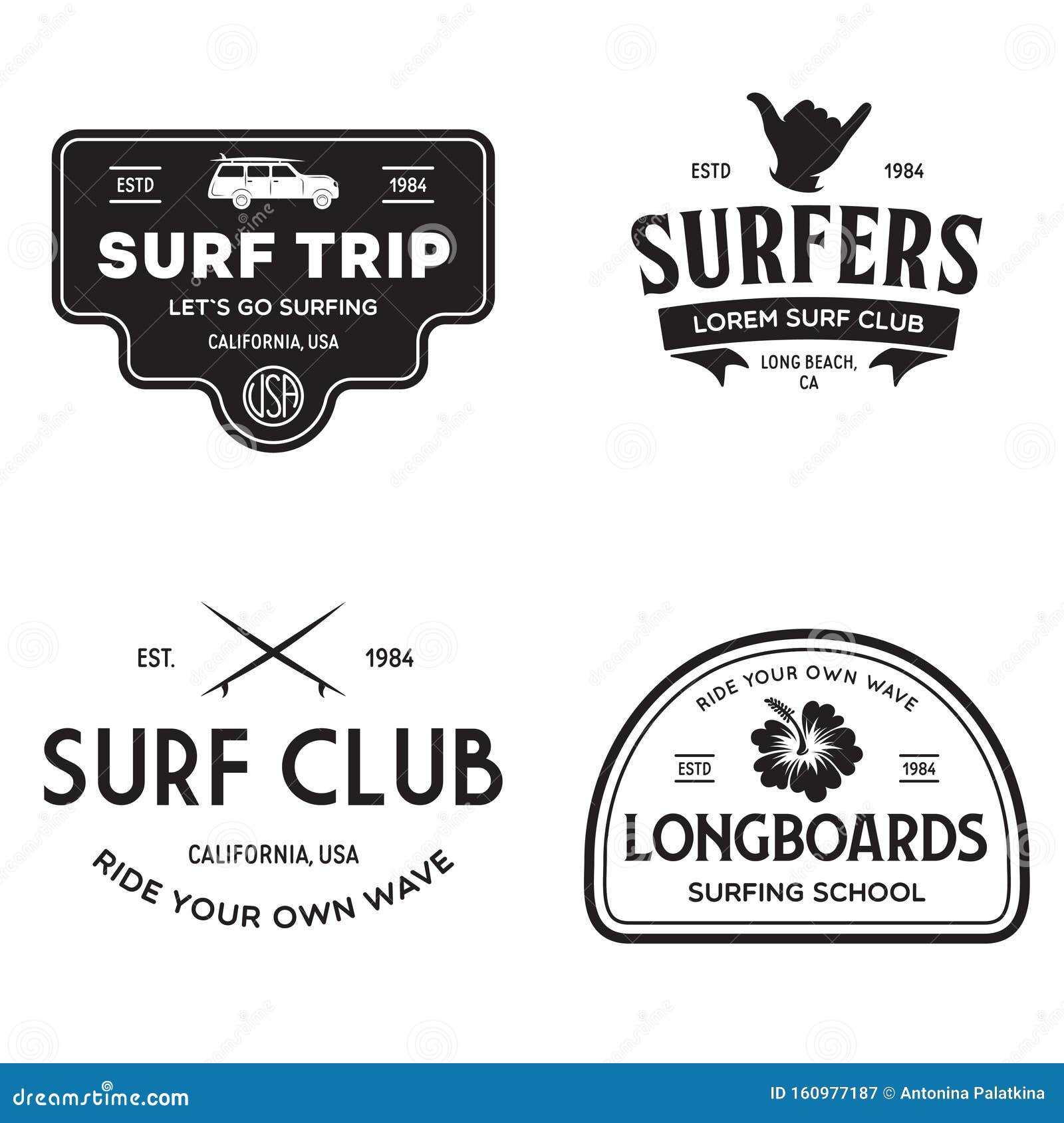 Vintage Surfing Emblems for Web Design or Print. Surfer Logo Templates ...