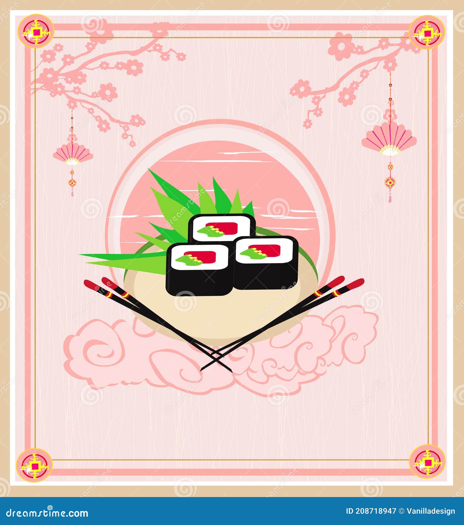 Vintage Sushi Restaurant Menu - Decorative Card Stock Vector ...