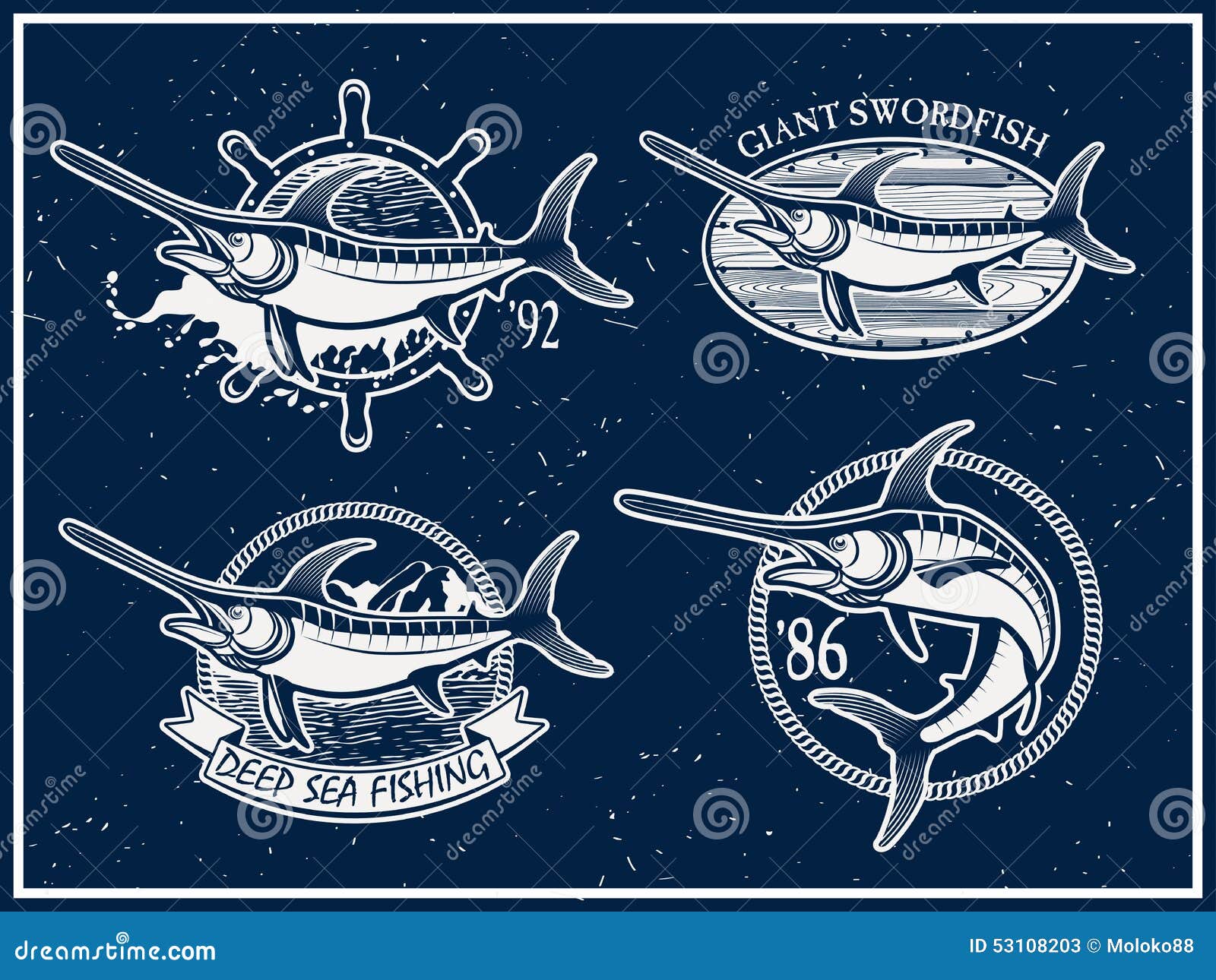 Vintage Swordfish Sea Fishing Emblems Stock Vector - Illustration of ...