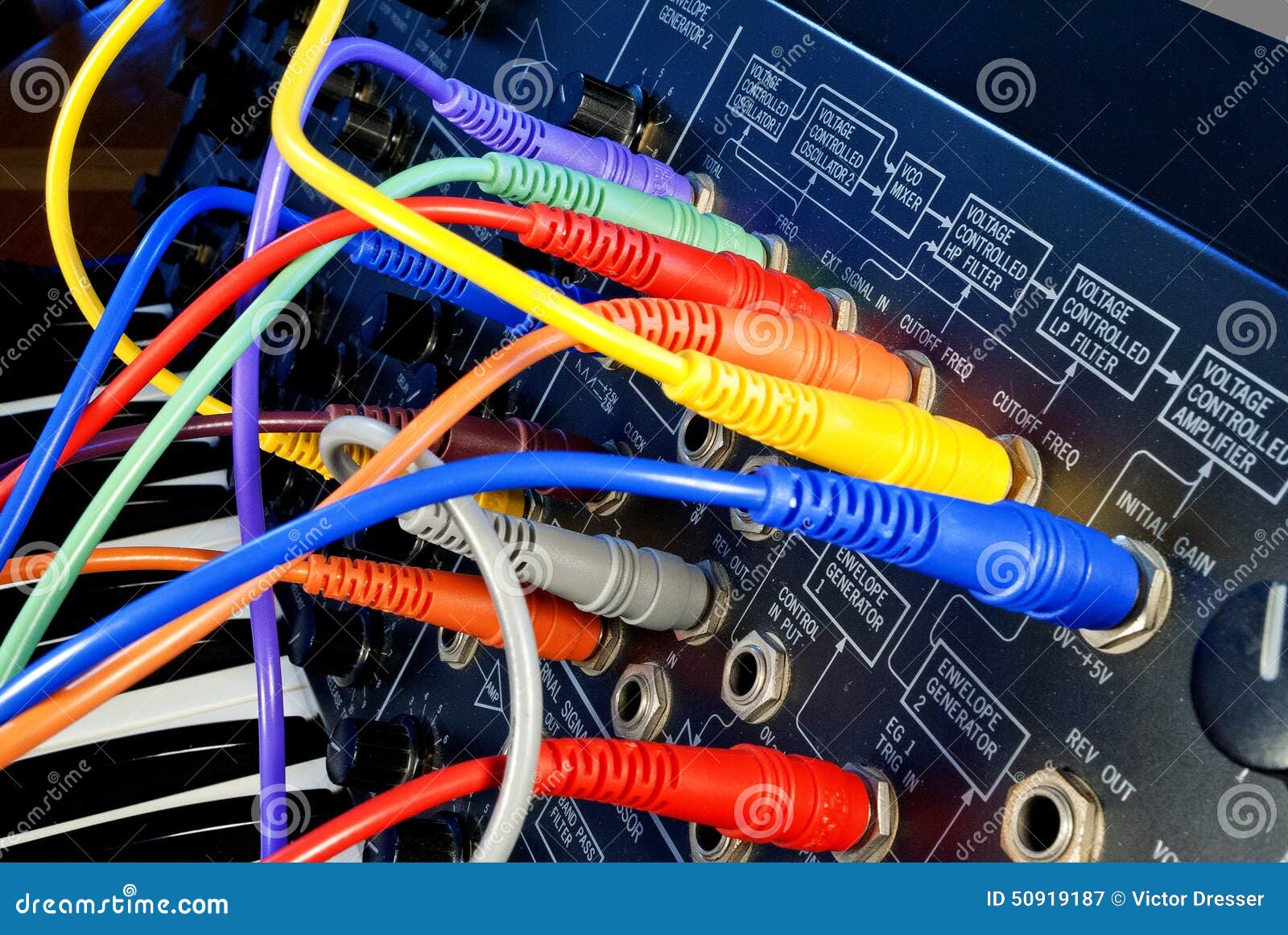 Vintage Synthesizer with Colorful Path Cables Stock Image - Image of ...