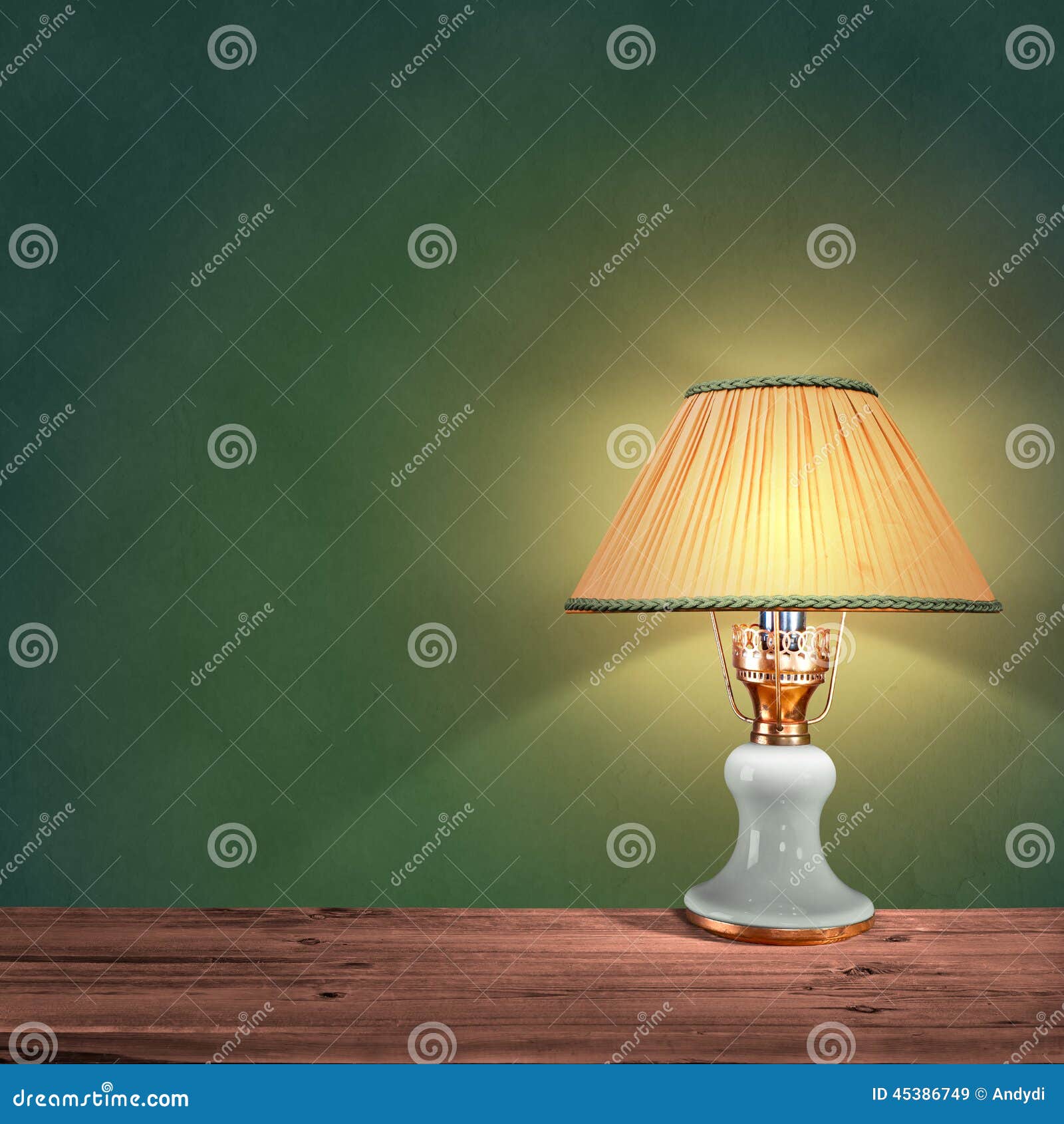 Vintage Table Lamp on Green Background Stock Image - Image of lamp ...