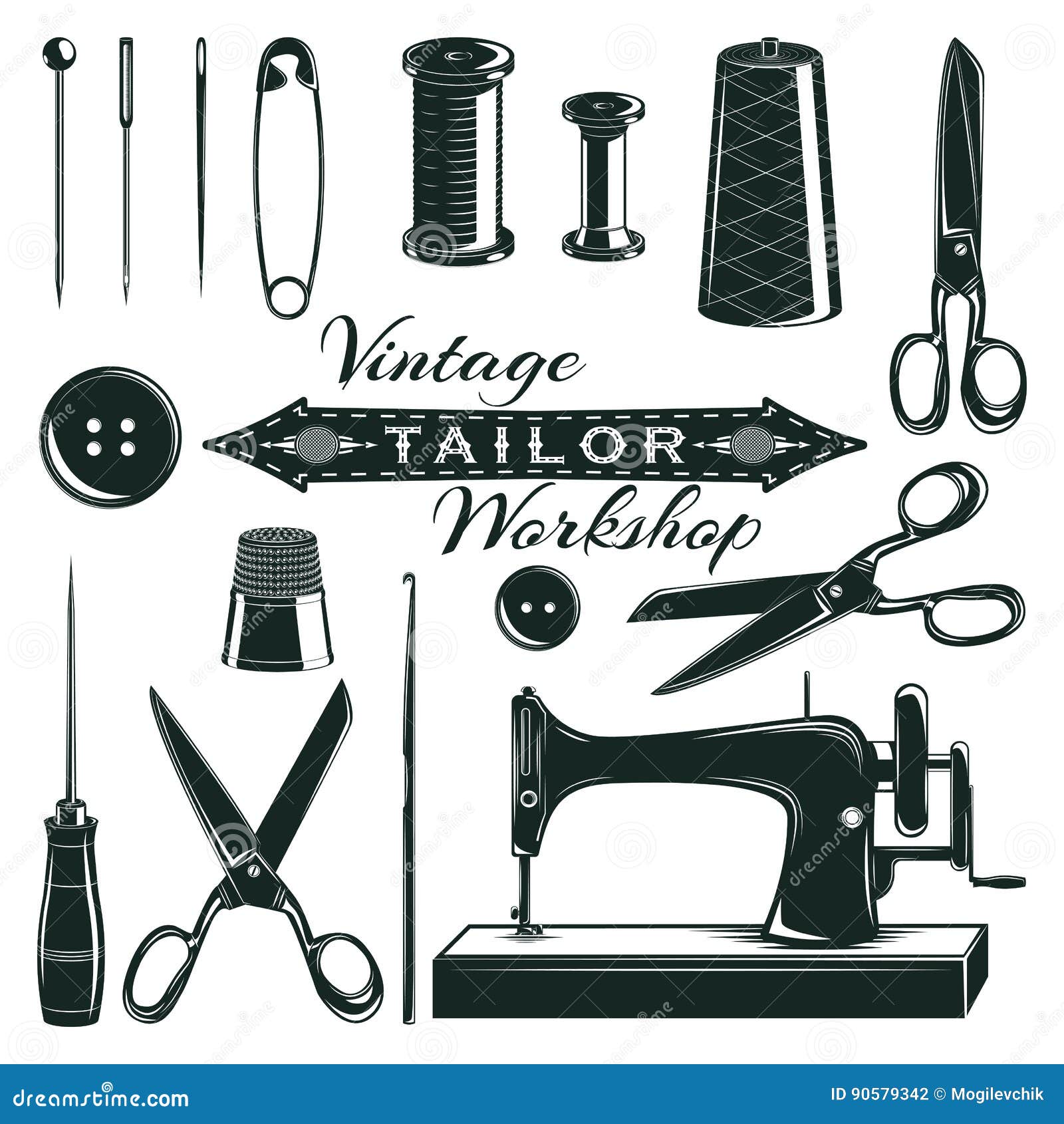 Vintage Tailor Elements Set Stock Vector - Illustration of icons ...