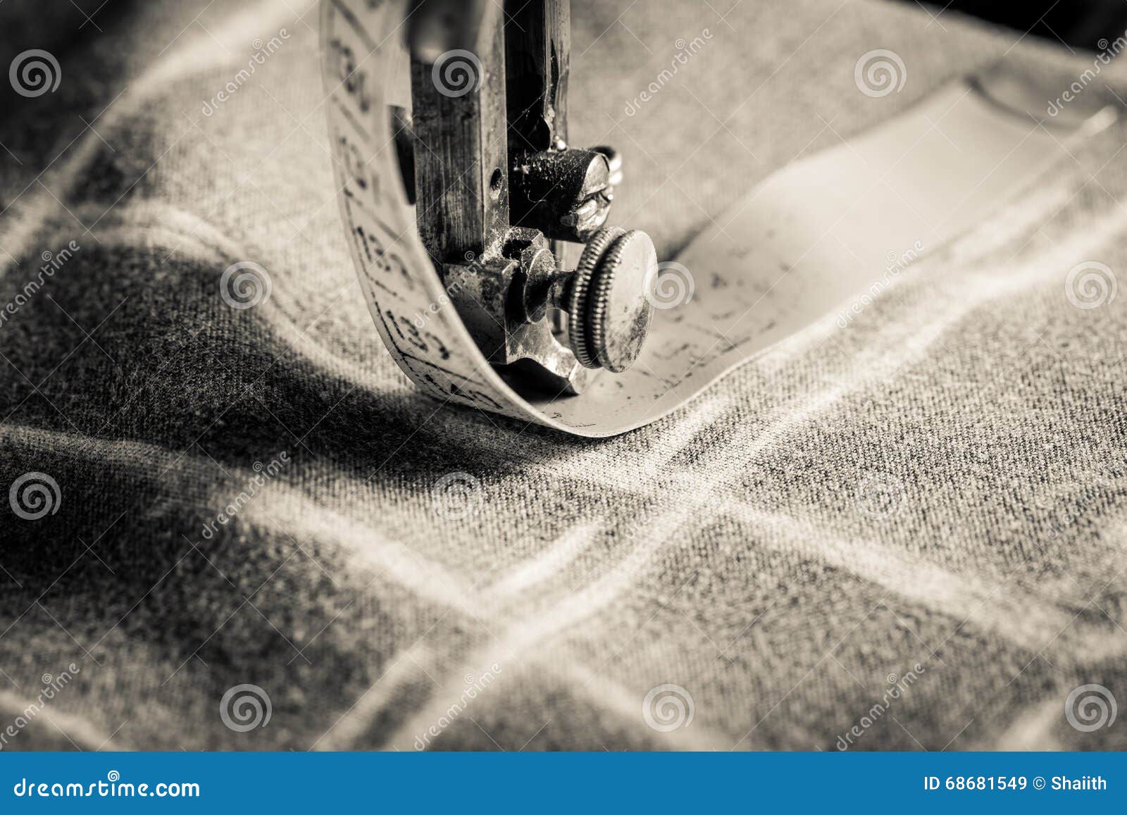 Vintage Tailor Machine with Scissors, Cloth and Threads Stock Image ...