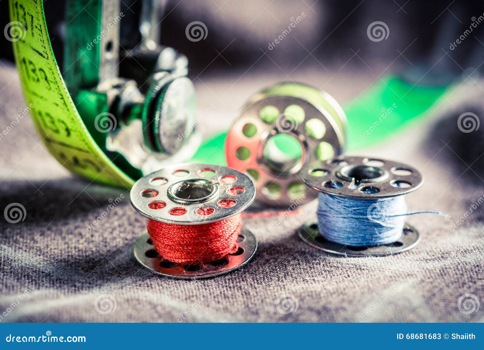 Vintage Tailor Machine with Tailor Tape, Needle and Threads Stock Image ...