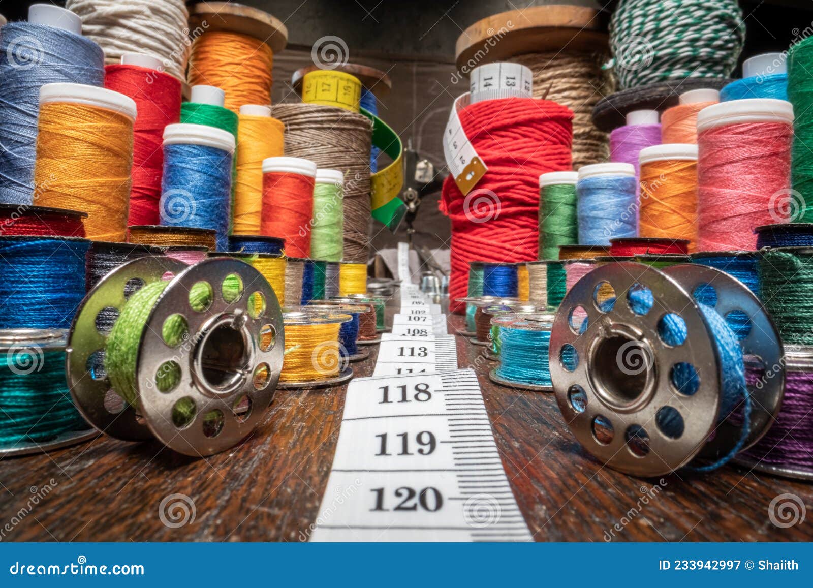 Vintage Tailor Workshop with Scissors and Sewing Machine Stock Image ...