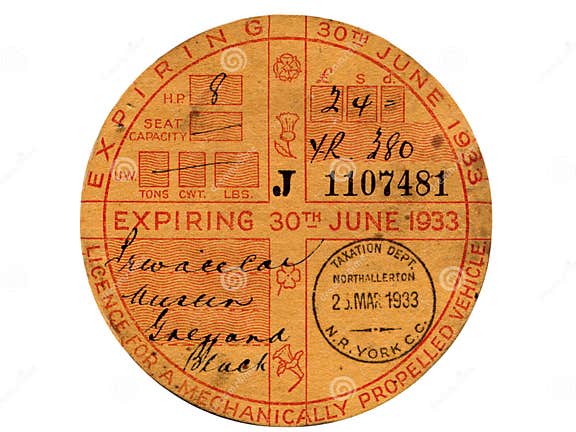 Vintage Tax Disc stock photo. Image of propelled, vehicle - 1260428