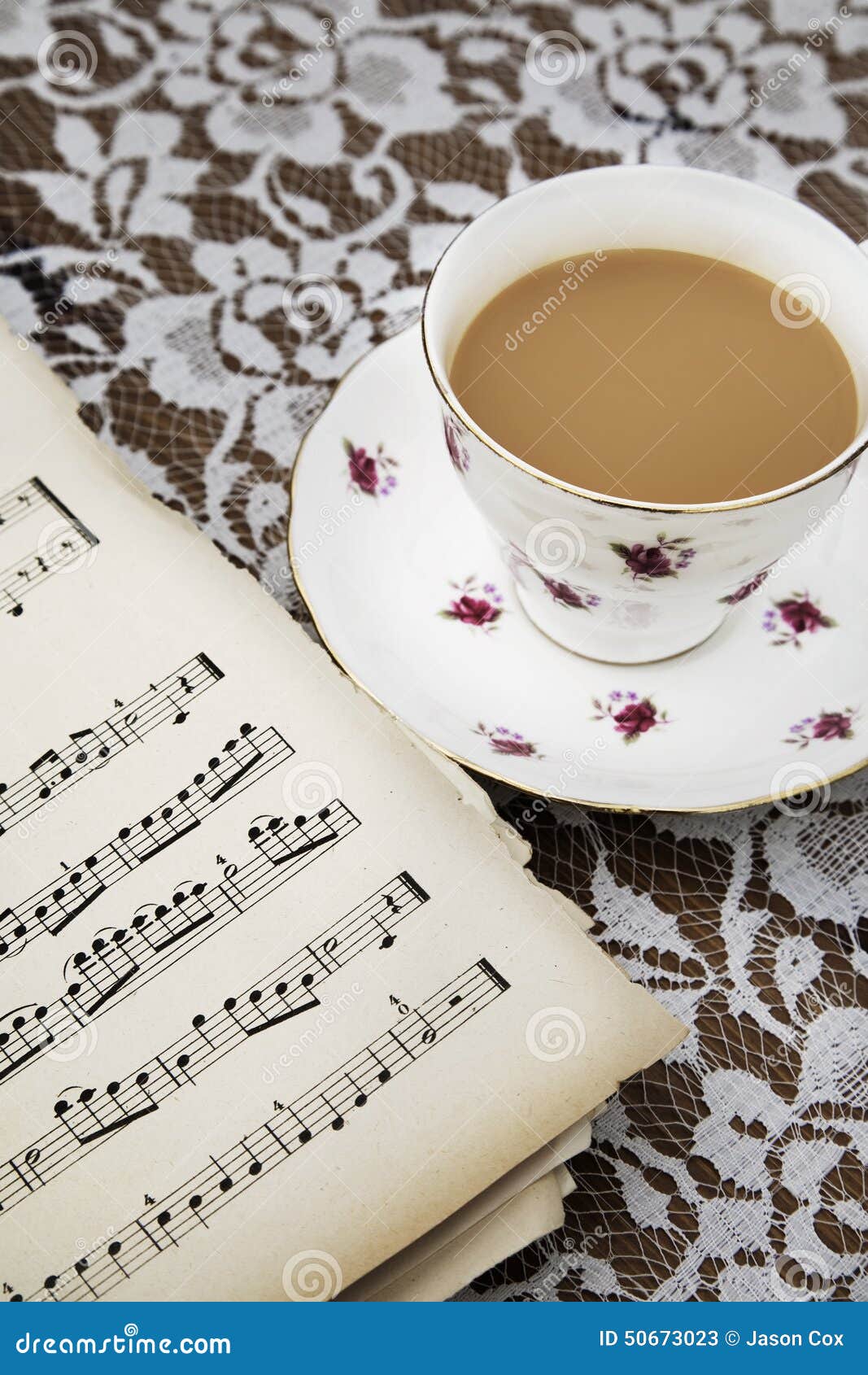Vintage Tea Cup,saucer and Musical Sheets Stock Image - Image of music ...