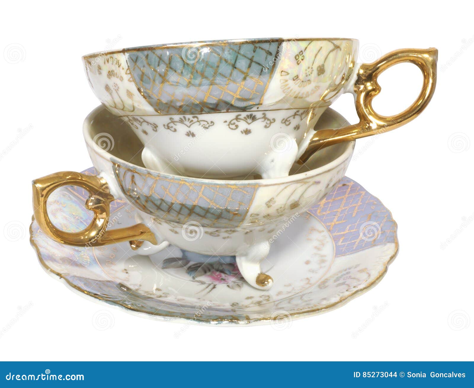 Vintage tea cups stack stock photo. Image of ornate, vintage - 85273044