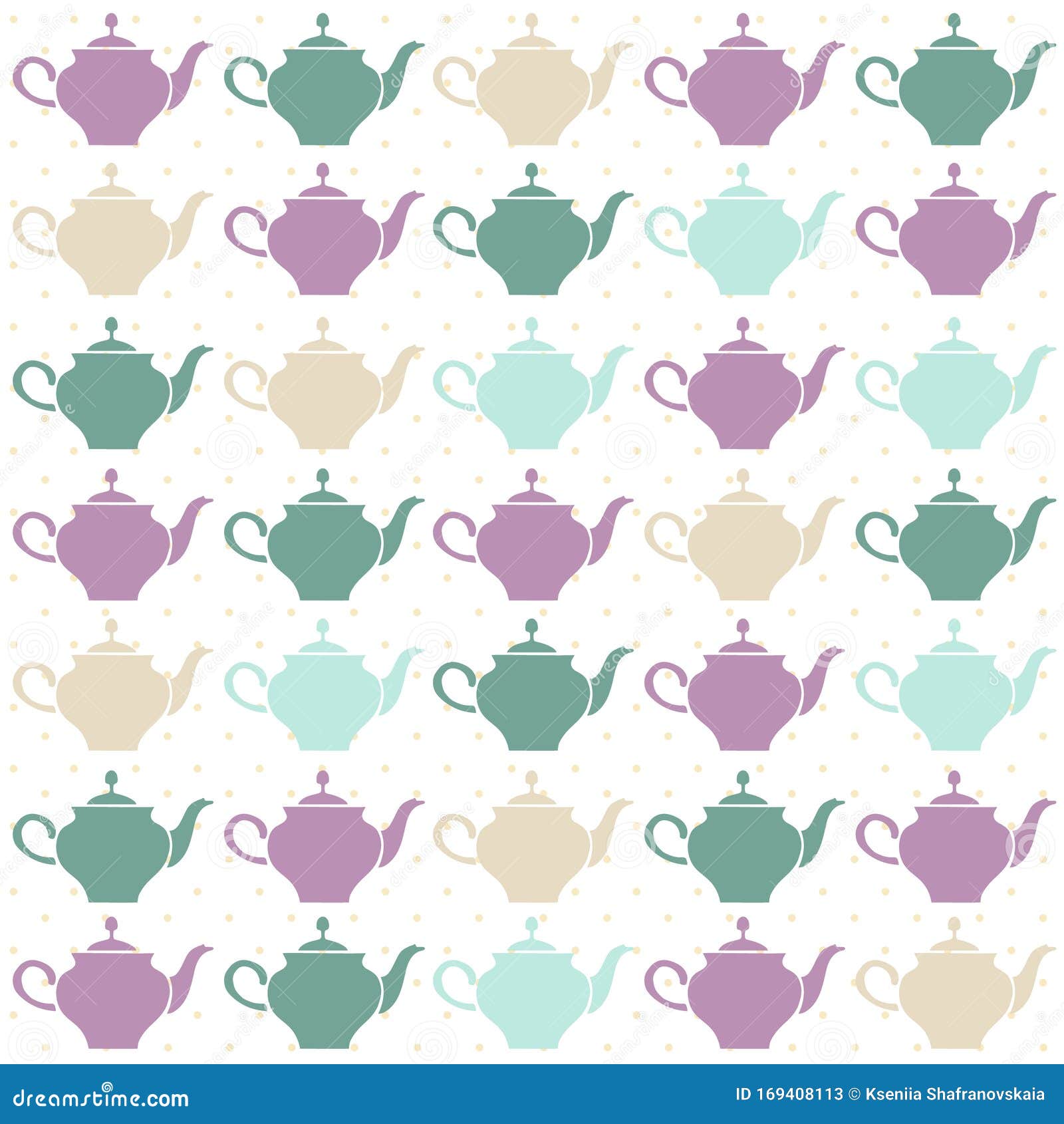 Vintage Tea Pots, Vector Seamless Pattern Stock Vector - Illustration ...