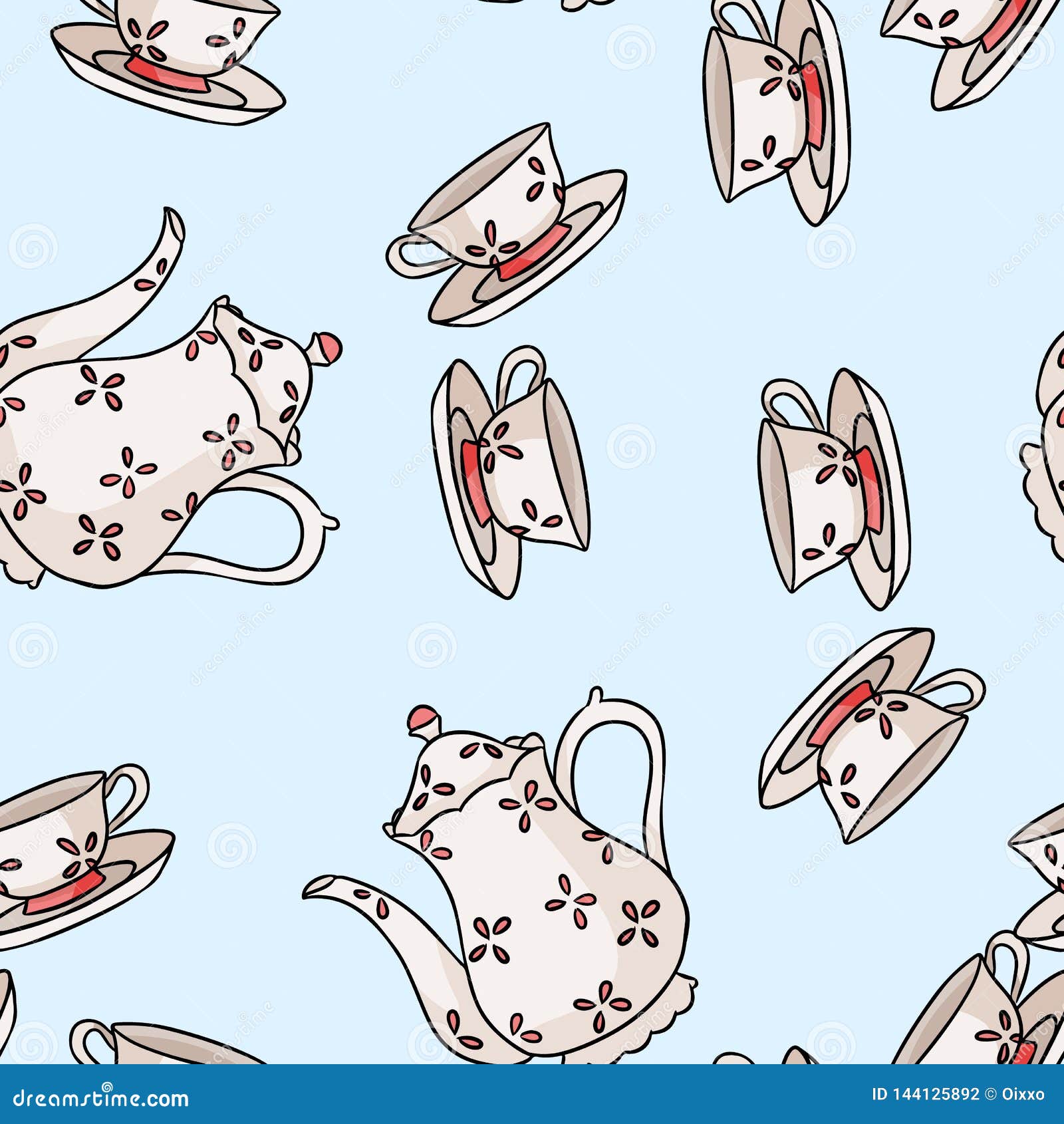 Vintage Tea Set Sticker Doodle Colorful Seamless Pattern Stock Vector ...
