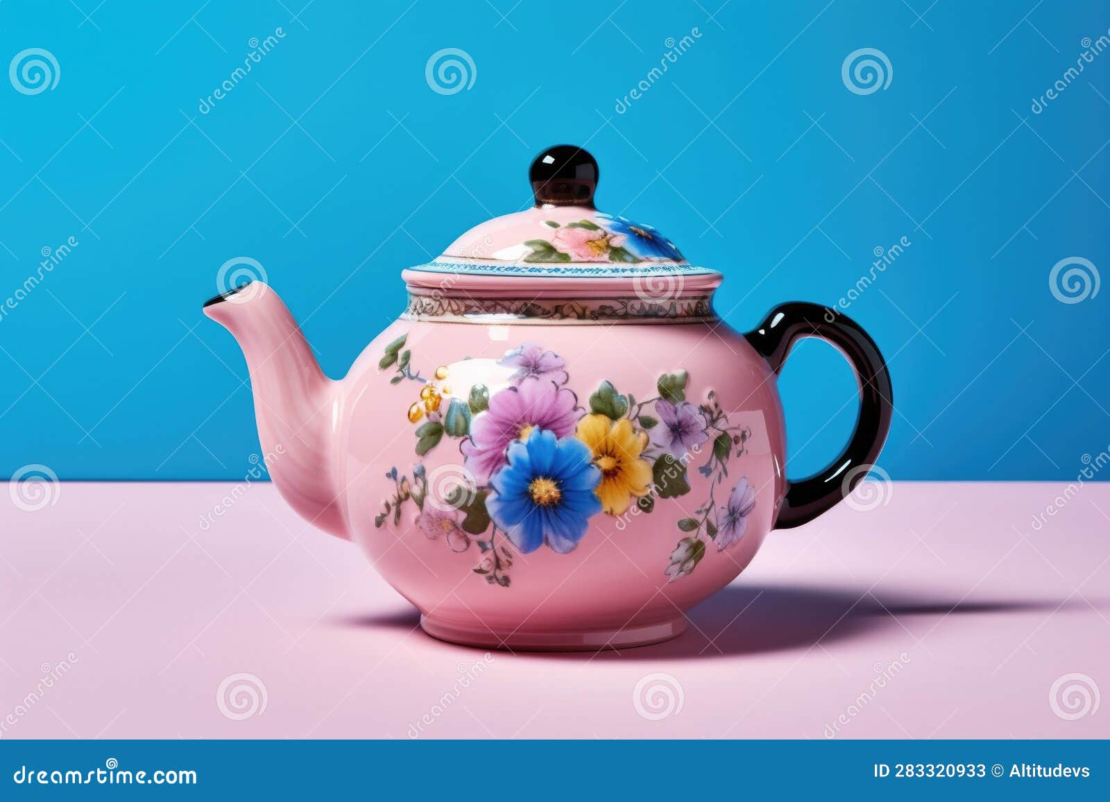Vintage Teapot with Floral Pattern Against Pastel Backdrop Stock ...