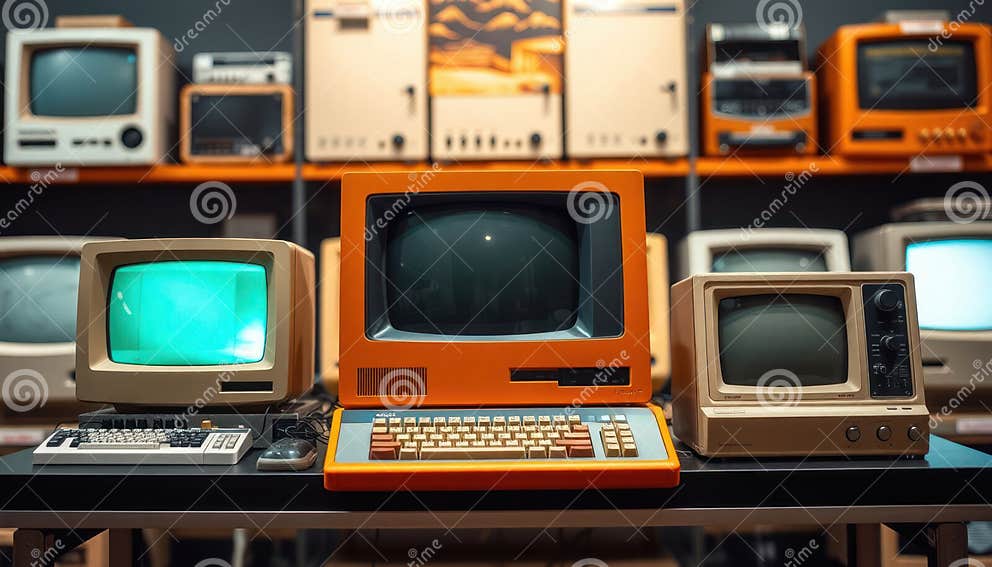 Vintage Tech Display Shows Retro Computer Setup with Monitors ...