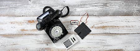Vintage Technology Includes Rotary Dial Phone and Old Data Disk and ...